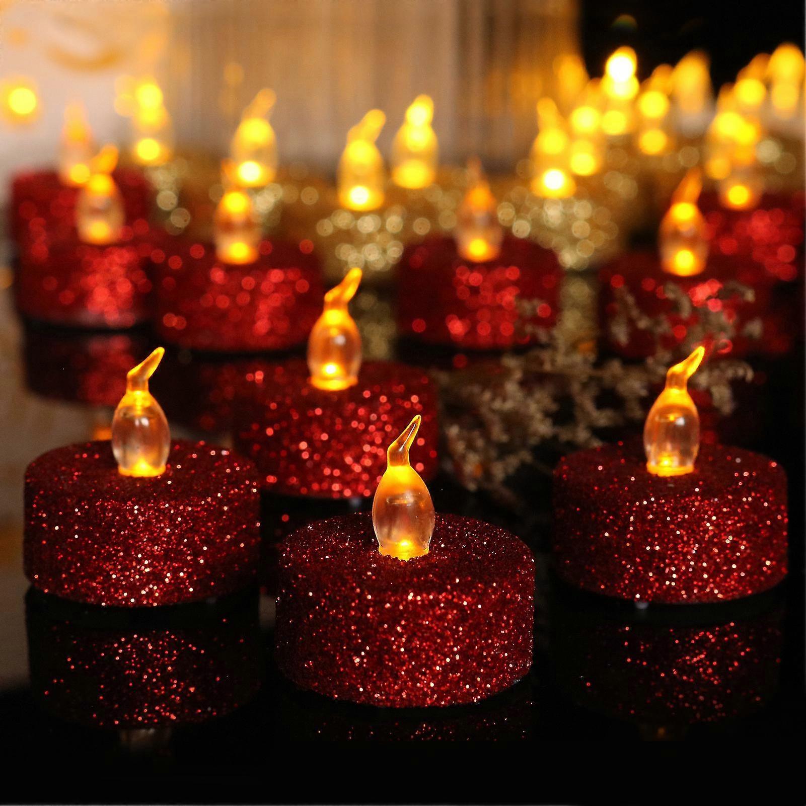 Red Flameless Votive Candles,12 Pack Battery Operated Glitter ...