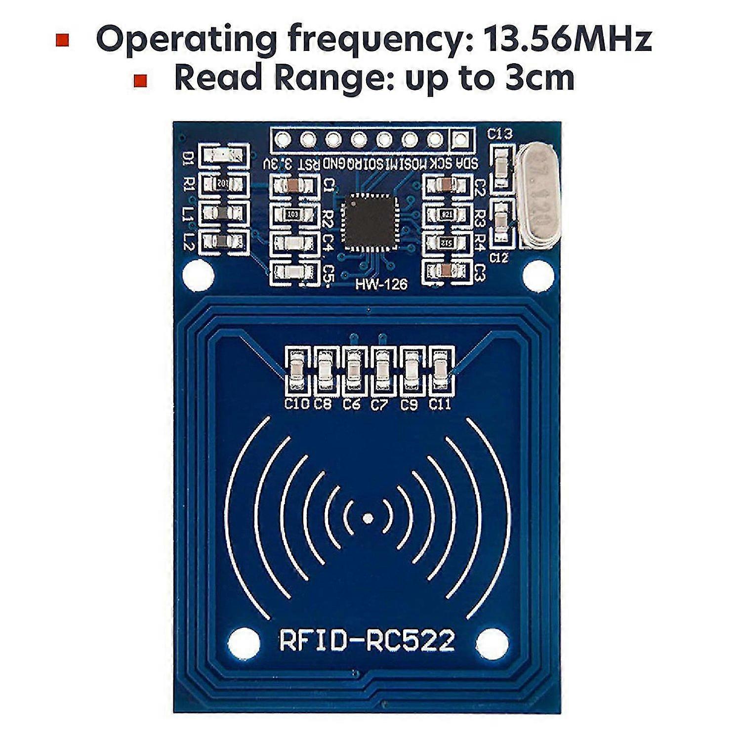 RFID Kit RC522 with Reader, Chip and Card 13.56 MHz SPI Compatible with ...