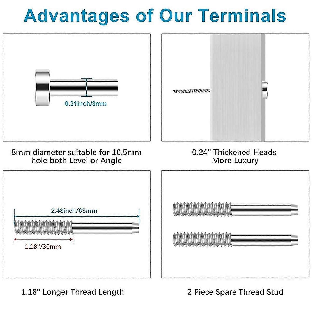 20pack Invisible Cable Railing Kit,sst316swage Tensioner And Terminal ...