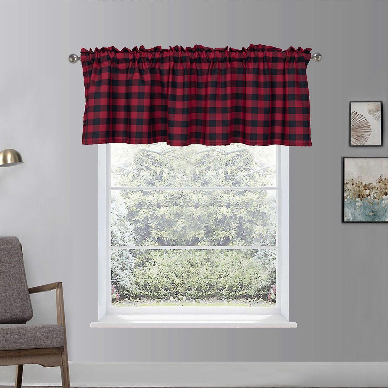Red and Black Buffalo Check Tier Curtains for Kitchen, Heavy Duty ...