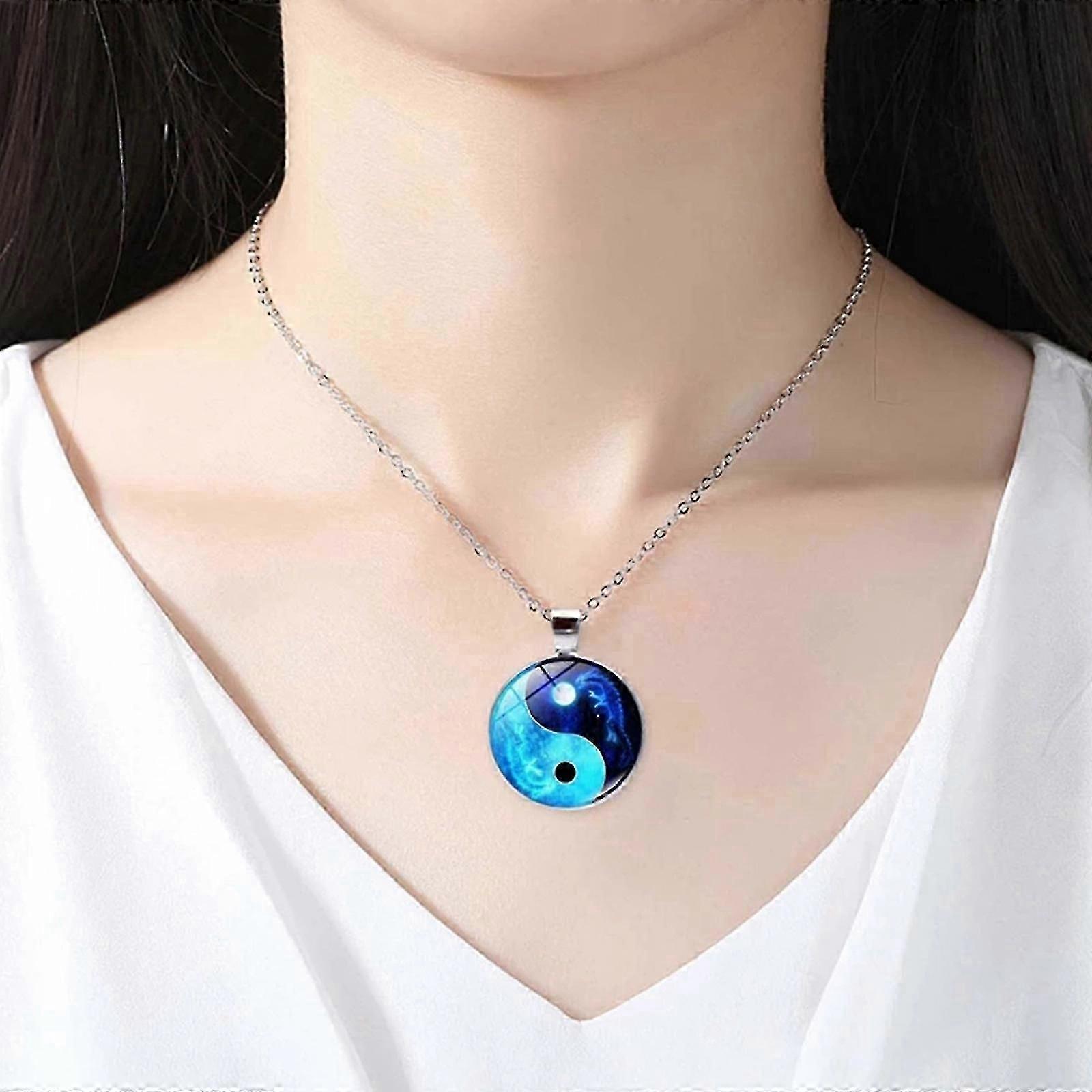Blue Tai Chi Yin Yang Necklace - Friendship Neck Chain Pendant | Fruugo UK
