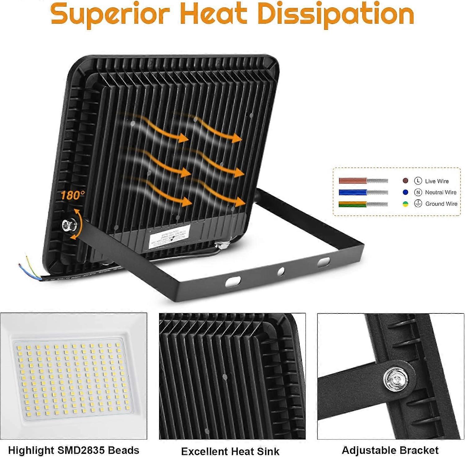 100W LED Floodlight Outdoor, 10000LM Security Light, IP65 Waterproof ...