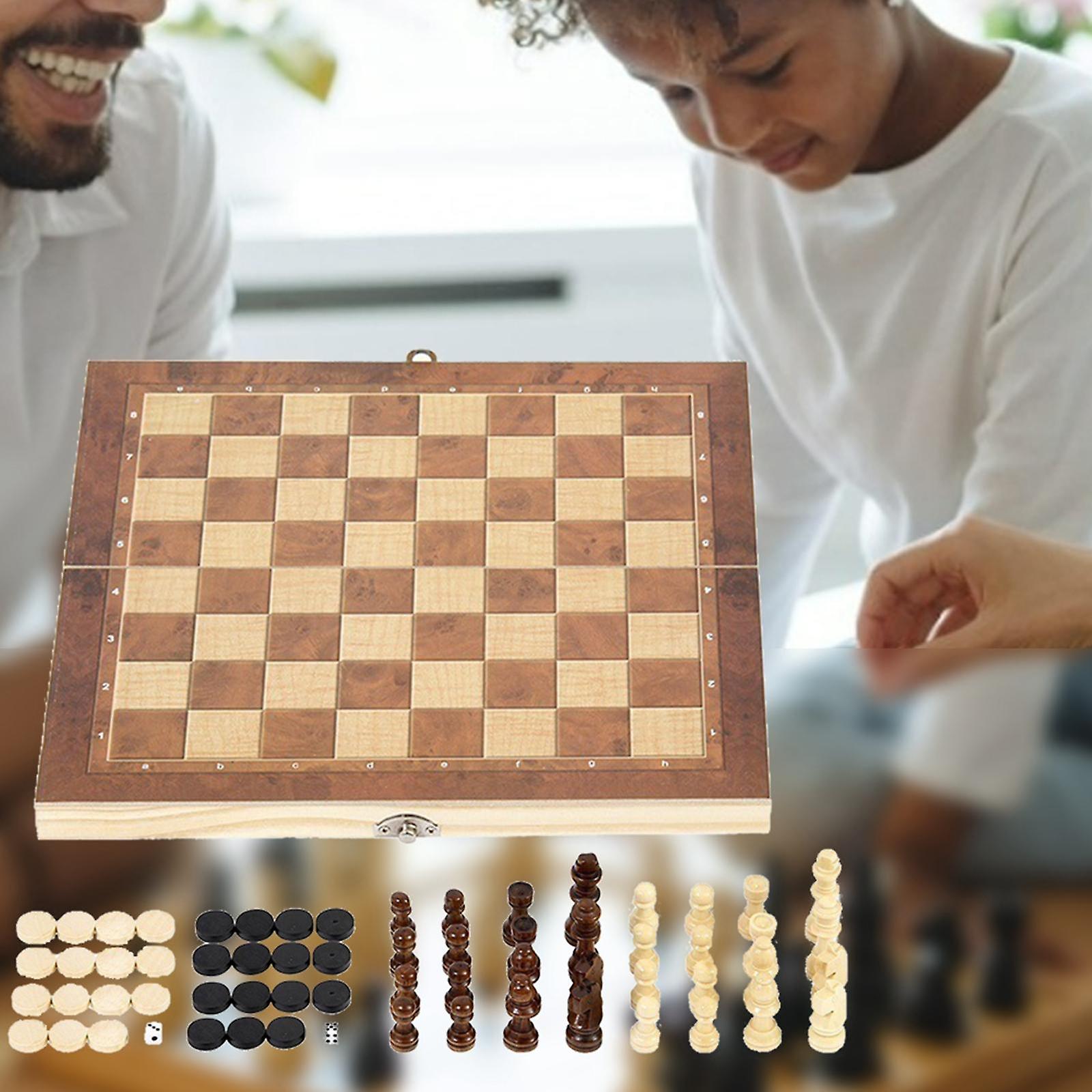 Wooden Chess & Checkers Set Mahogany Backgammon Chess Set With Folding ...