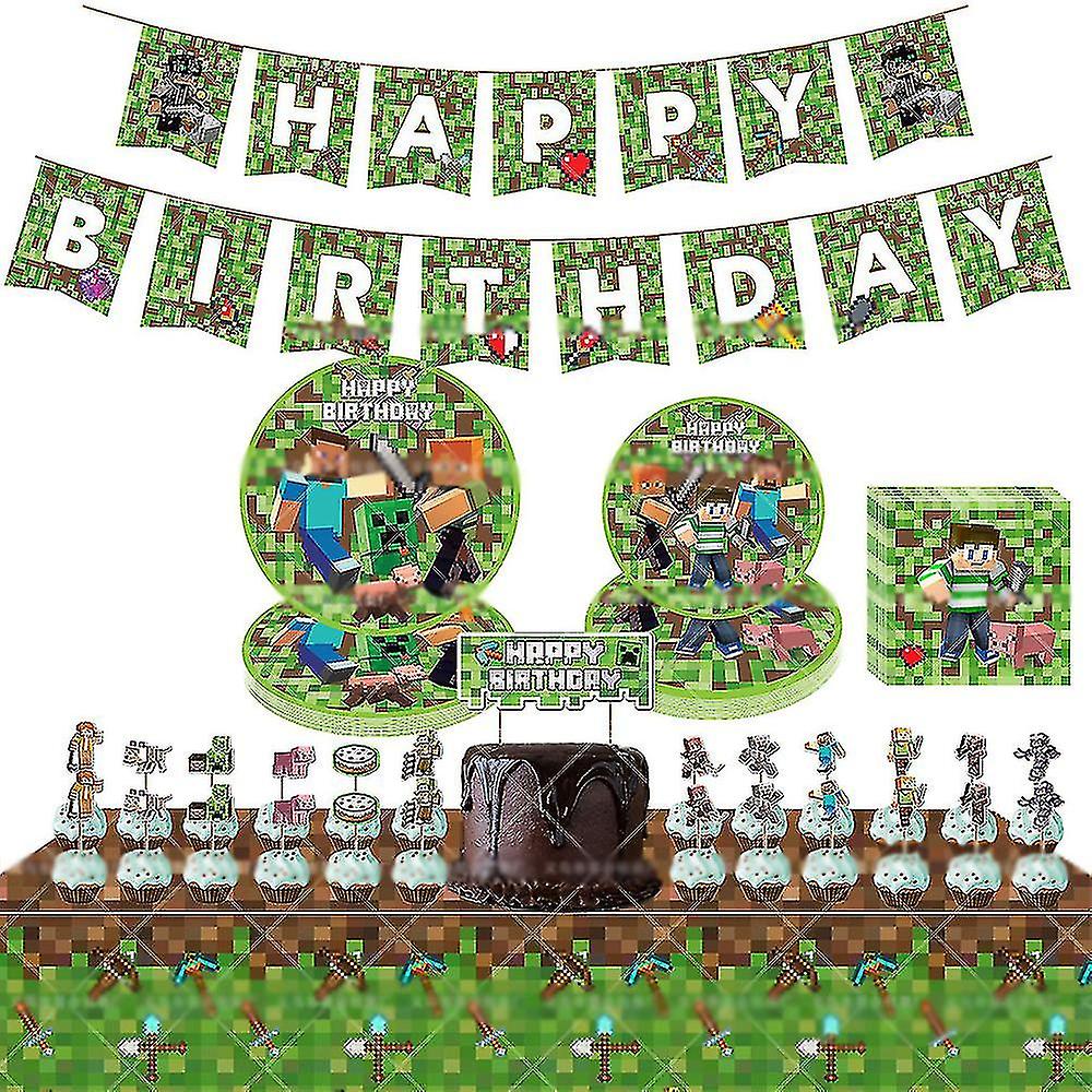 Minecraft Game Theme Birthday Party Supplies For Kids Includes Banner ...