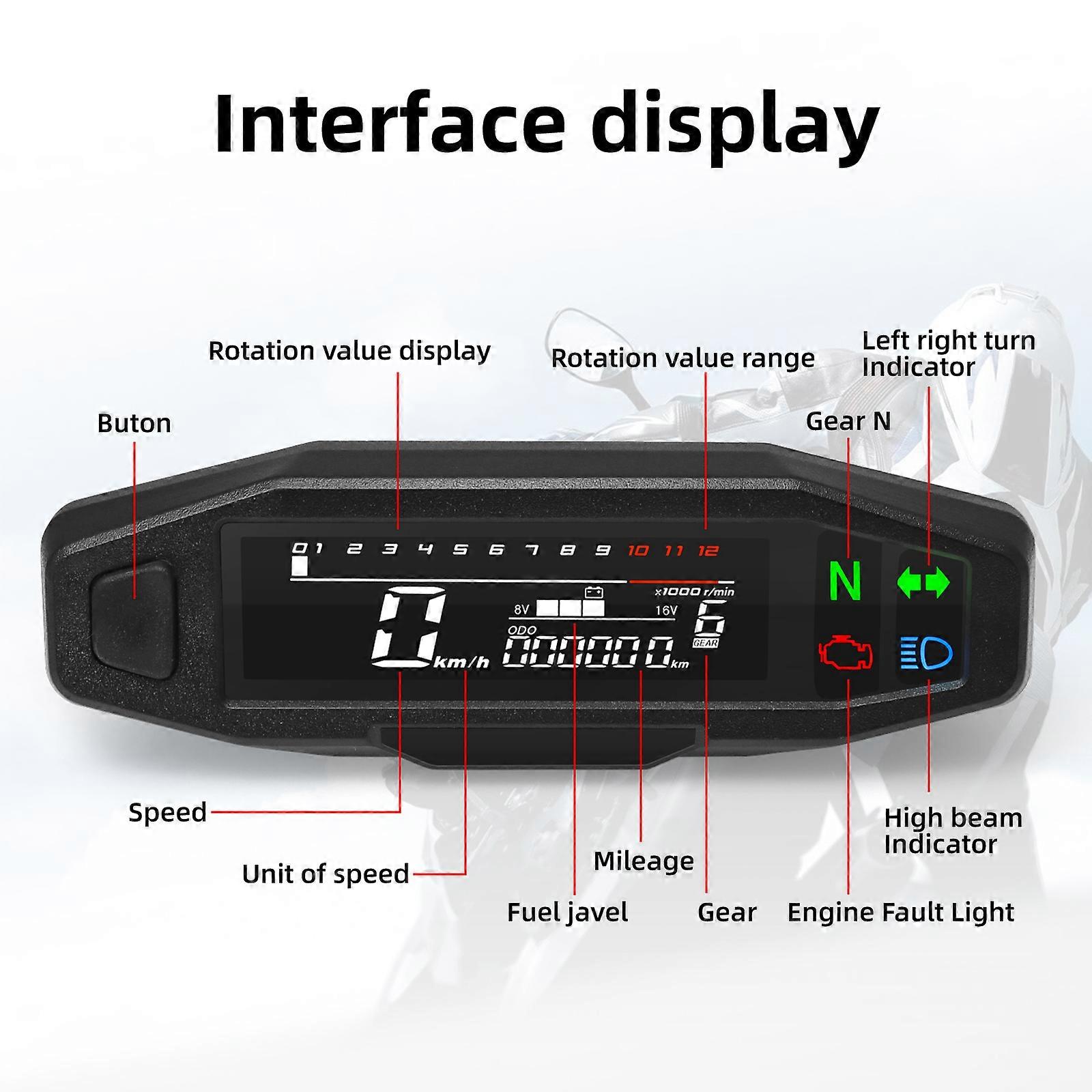 A Universal Digital Motorcycle Meter Speedometer LCD Digital Odometer ...