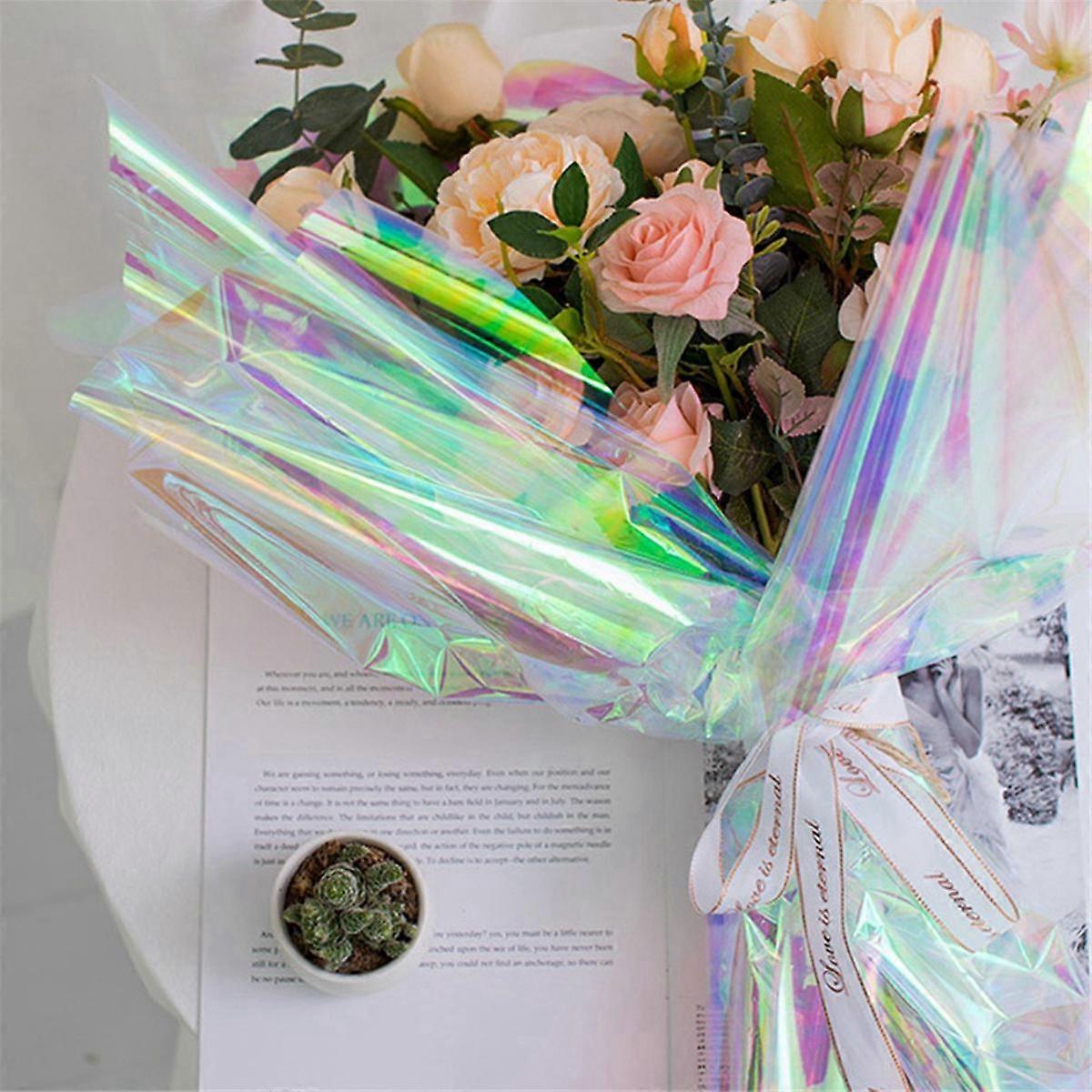 80 Pieces 59 cm x 57 cm Cellophane Wrap Paper Film Gift Wrap Rainbow ...