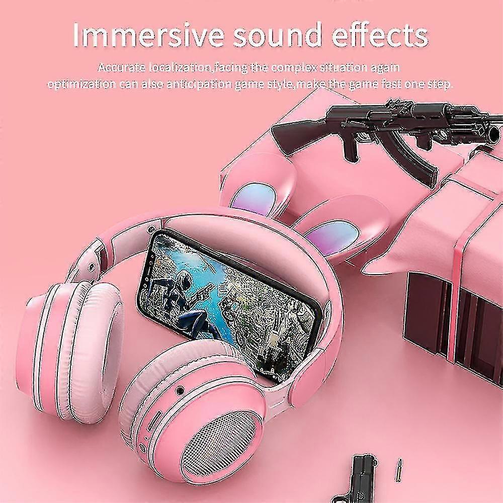 Wireless Earphones Rgb Led Cute Rabbit Ears Headset With Mic Stereo ...