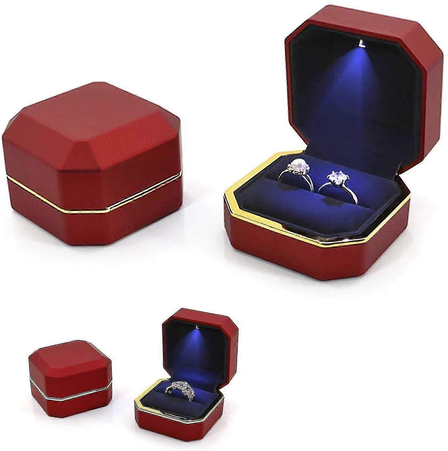 Luxury Ring Box, Square Velvet Wedding Ring Case With Led Light | Fruugo UK