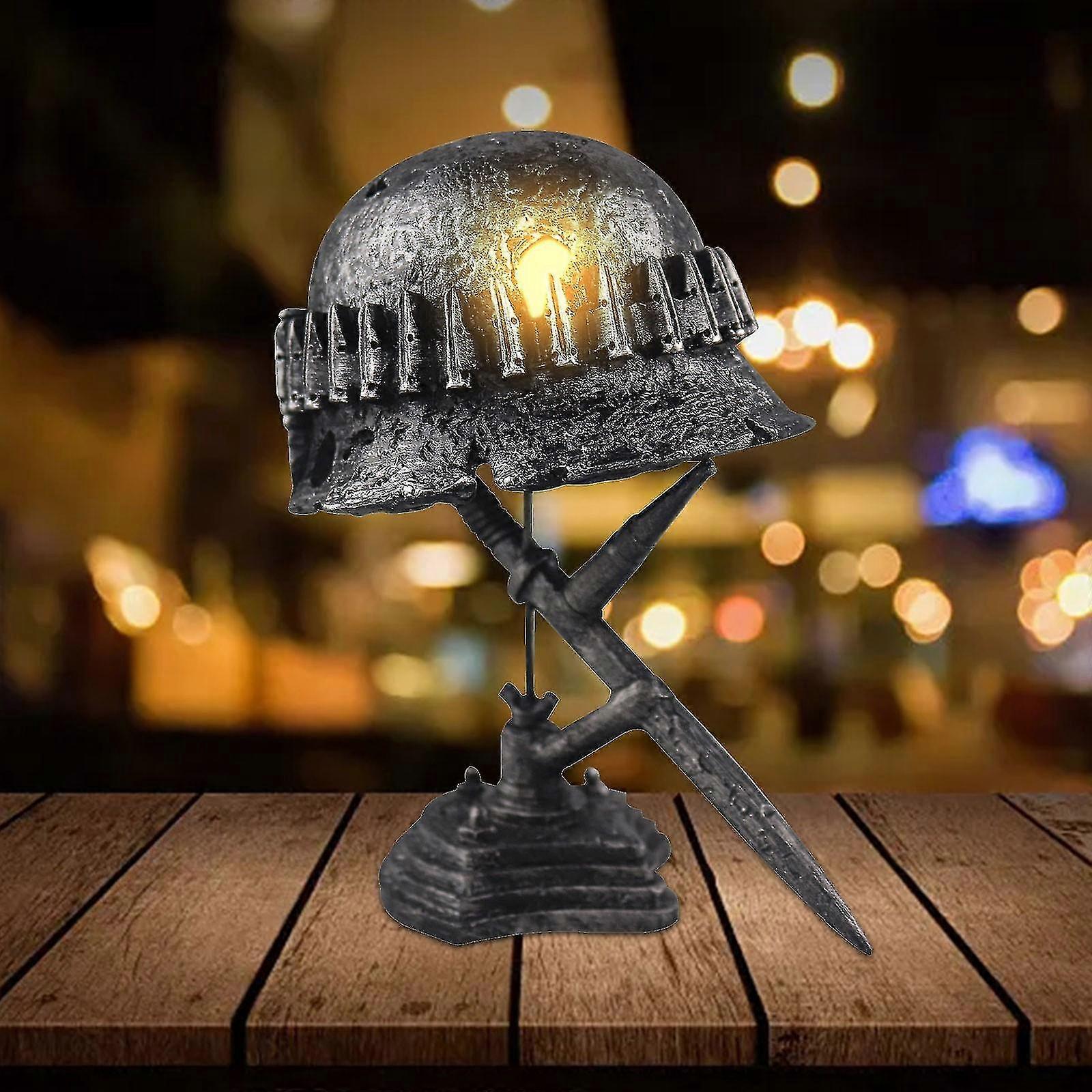 War Lamp Table Lamp Statue Made From Wwii Soldier Helmet And Bayonet ...
