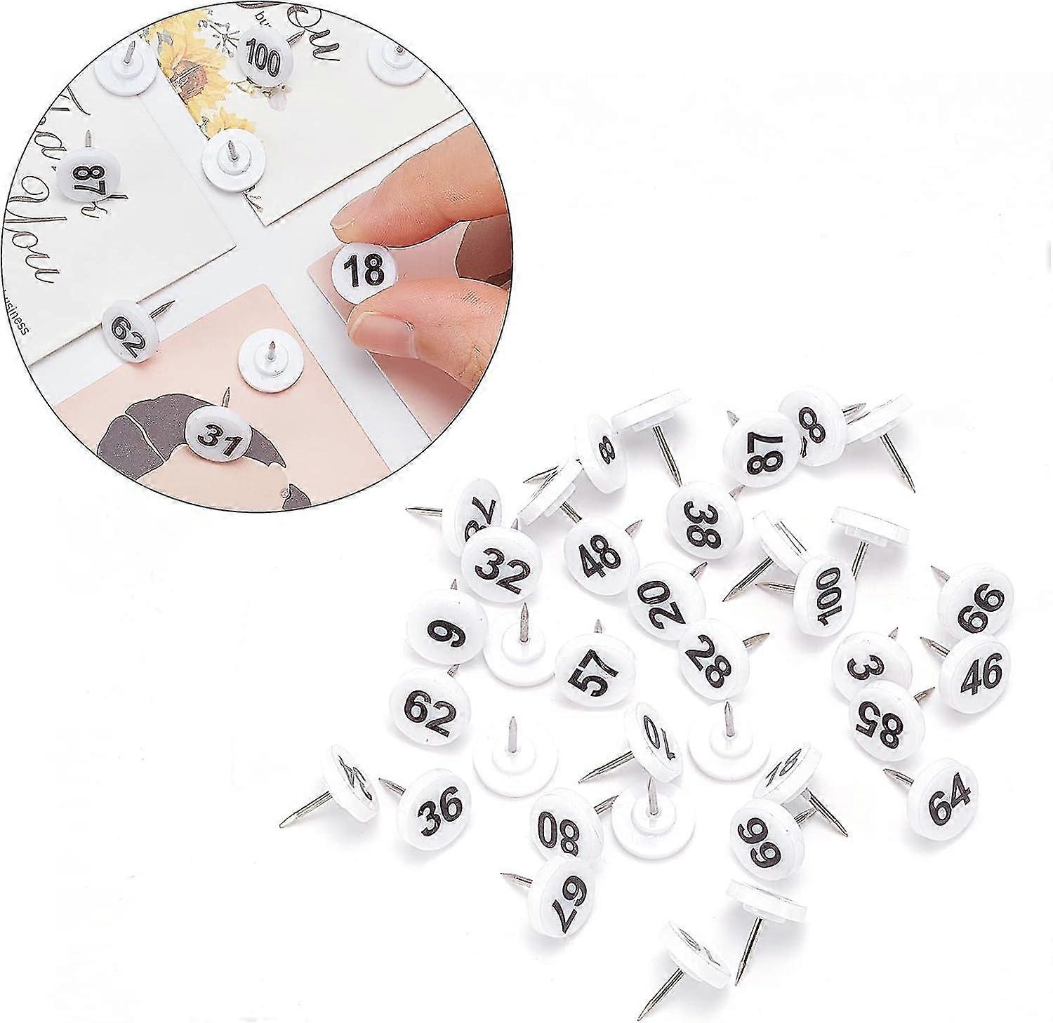 100 Pcs Numbered Push Pins, Map Number Push Pins White Base Black ...