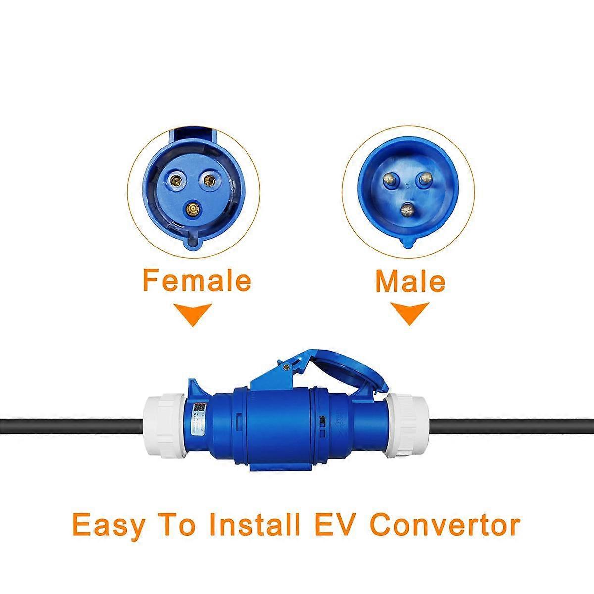 EV Charger Female Plug 3 Pins Adapter Waterproof Connection WallMount ...