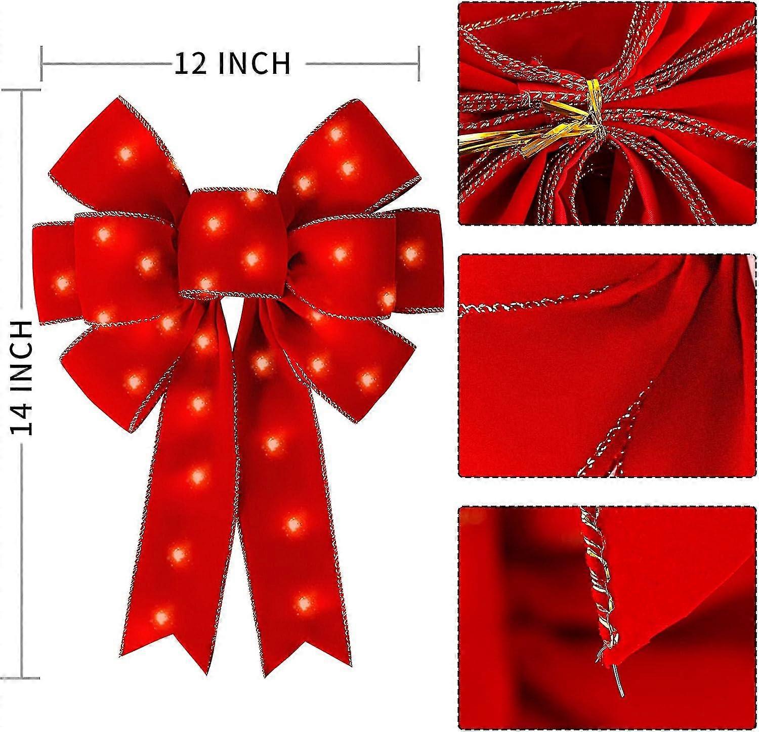 LED Red Bows Christmas Decorations Big Wired Velvet Bow with LED Lights ...