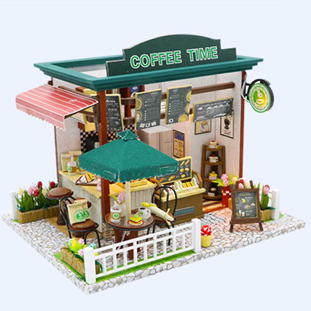 Haloppe DIY Assembly Miniature LED Coffee Store Doll House Model Kids ...