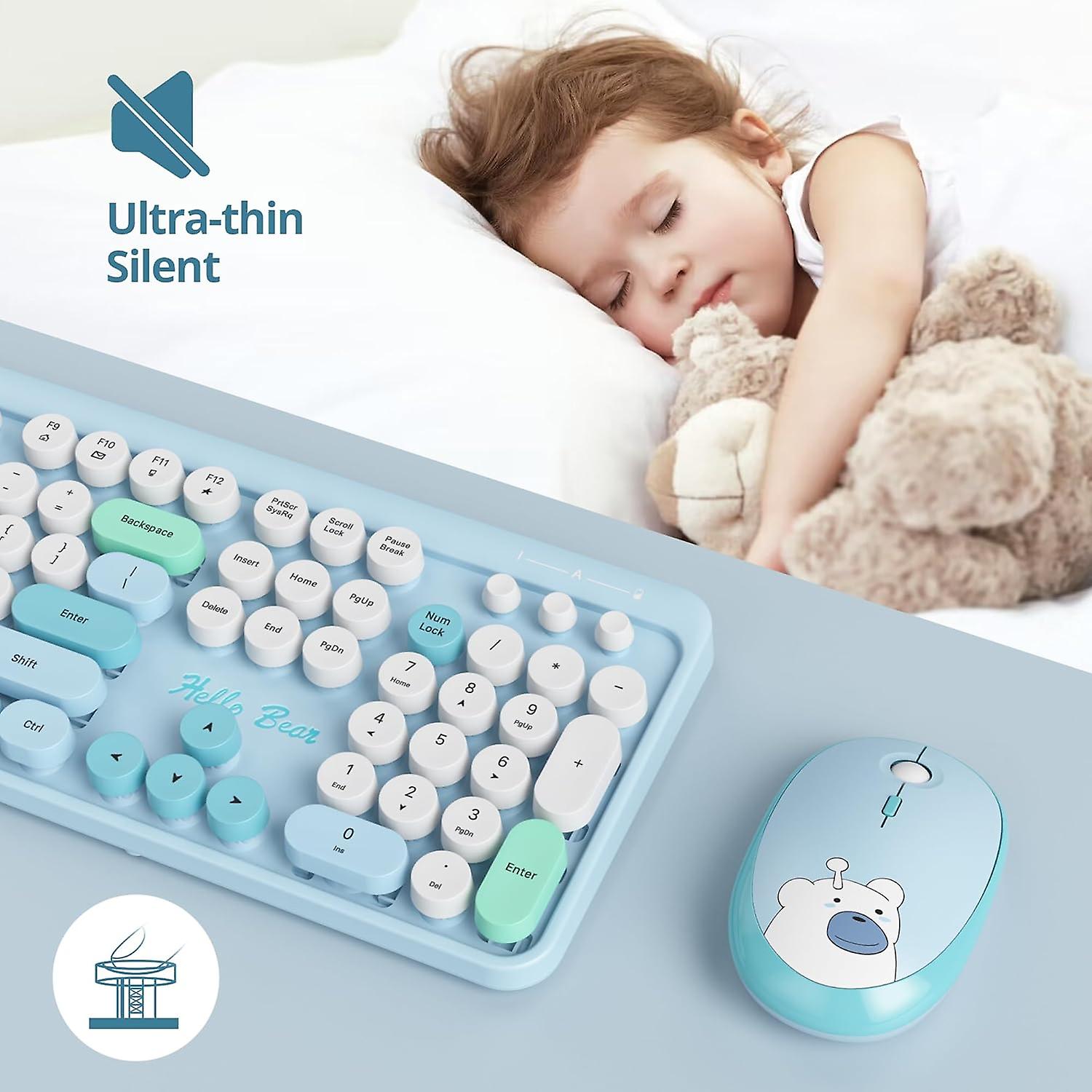 Typewriter Wireless Keyboard Mouse Combo, Cute Keyboard 2.4g Office Full-sized Retro Keyboard ...