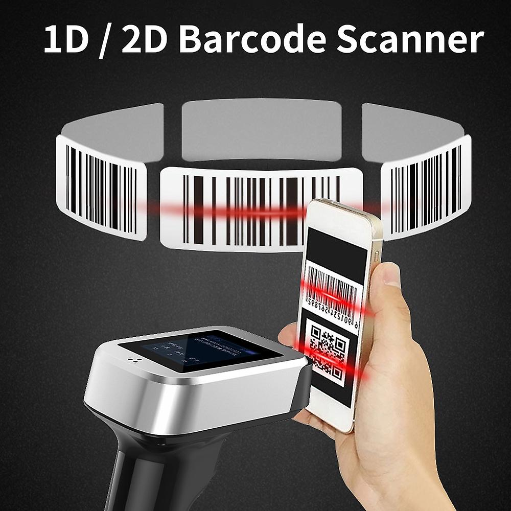 2D 1D QR Barcode Scanner with Screen Display with Charging Base 3 in 1 ...