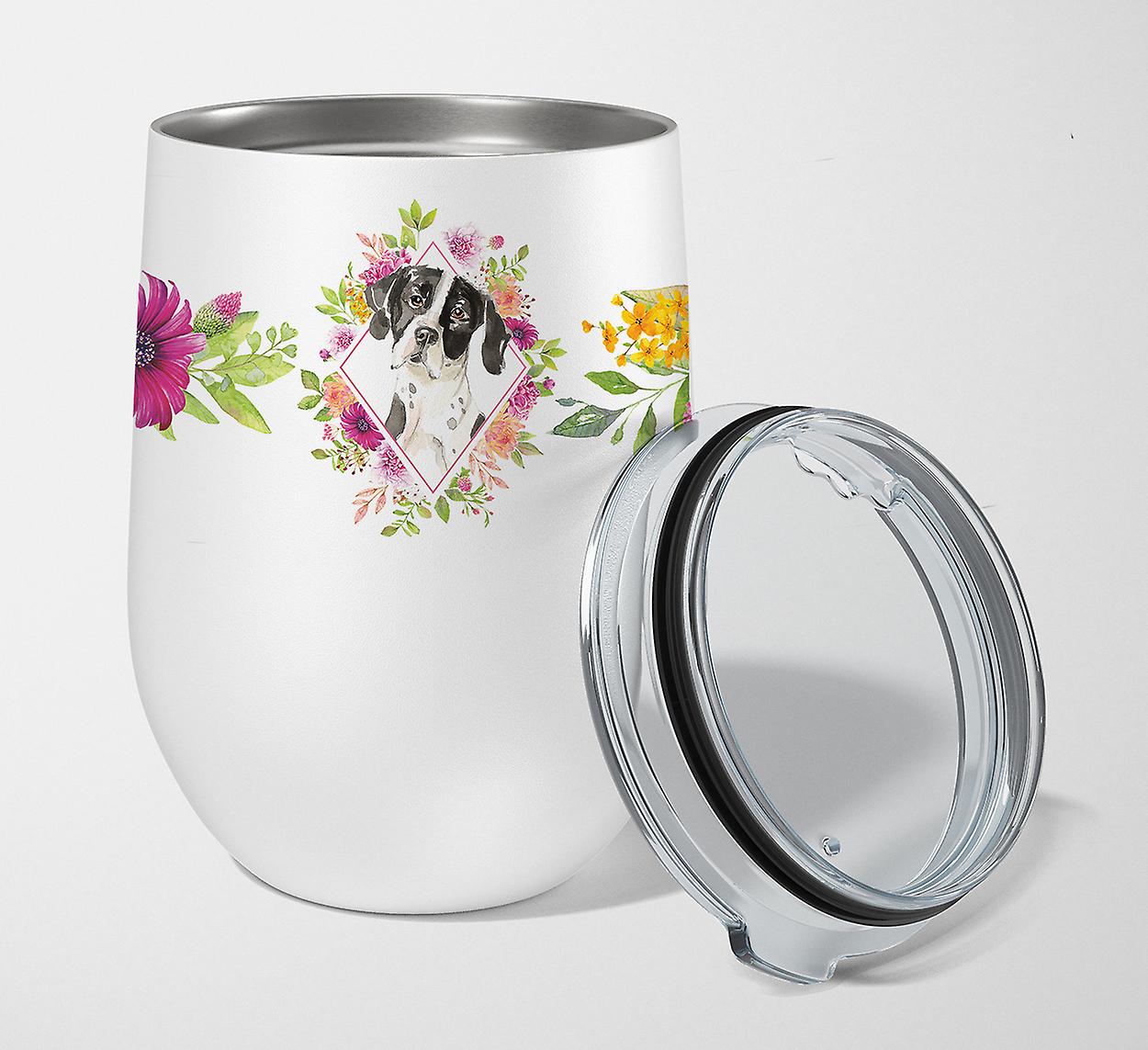 English Pointer Pink Flowers Stainless Steel 12 oz Stemless Wine Glass ...