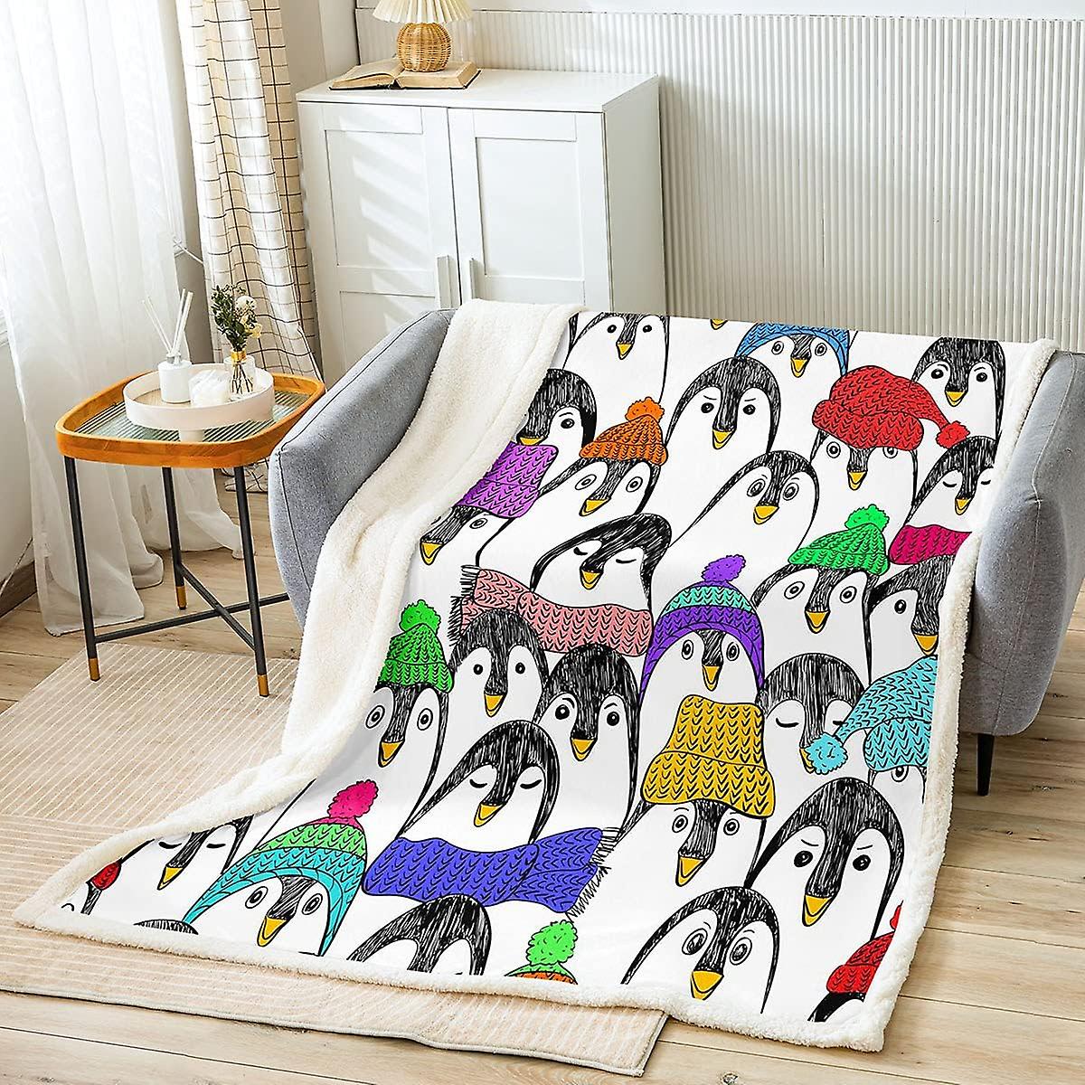 Pingvin Kasta Filt För Säng Soffa Barn Söt Polar Djur Sherpa Filt Svart ...