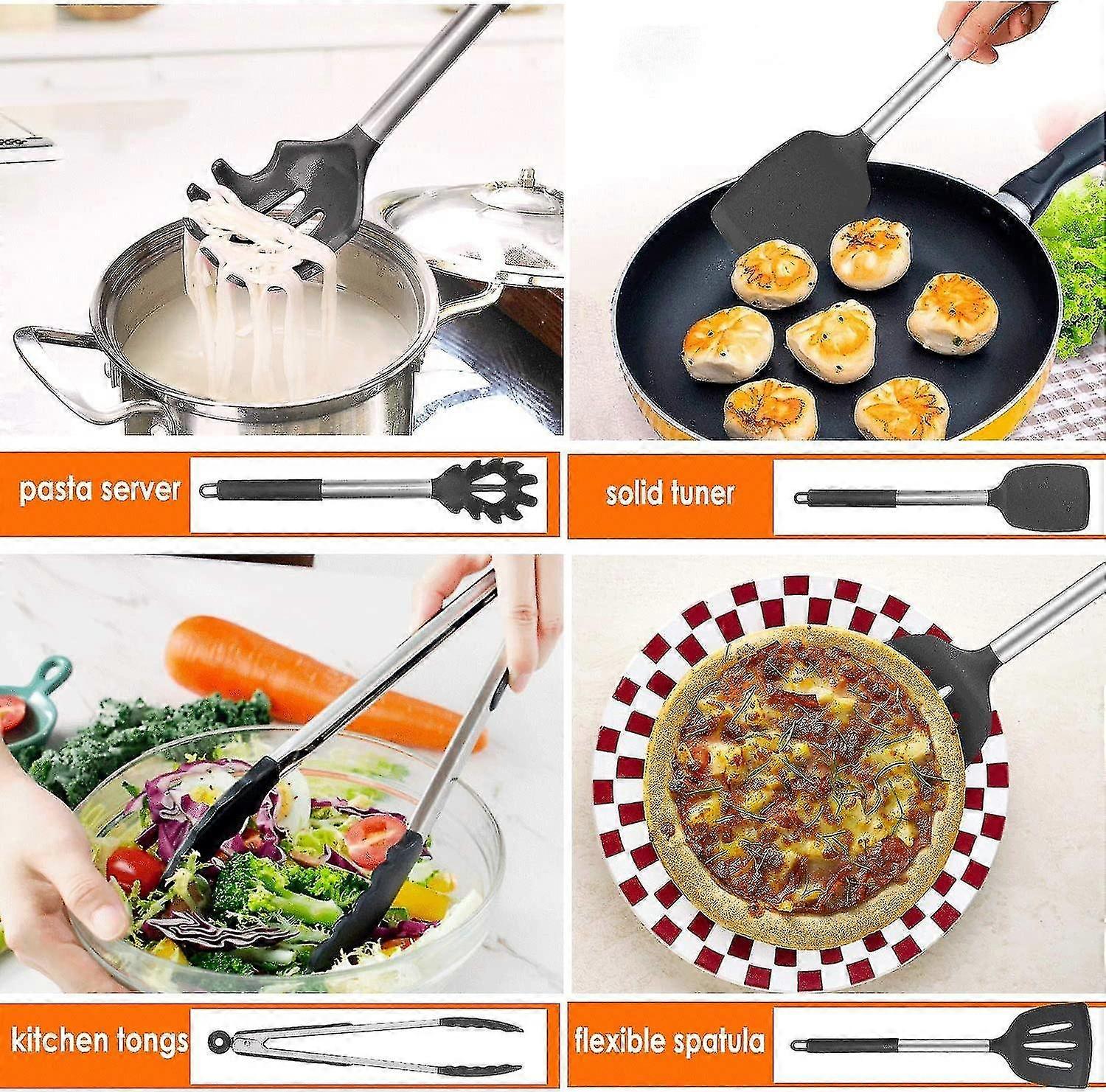 Kitchen Utensils Set 15 Pcs Silicone Cooking Utensils Set, Non Stick ...