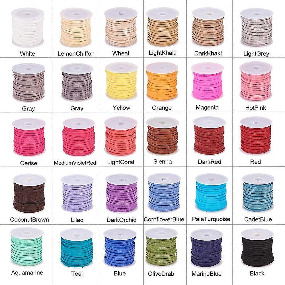 30 Rolls 160 Yards Flat Faux Suede Leather Lace 3mm Micro-Fiber Leather ...