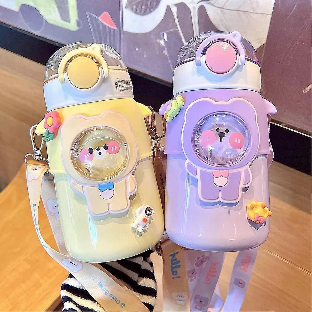 Kawaii Water Bottle with Straw, Cute Water Bottles with 3D Kawaii Sticker, Stainless Steel Water ...