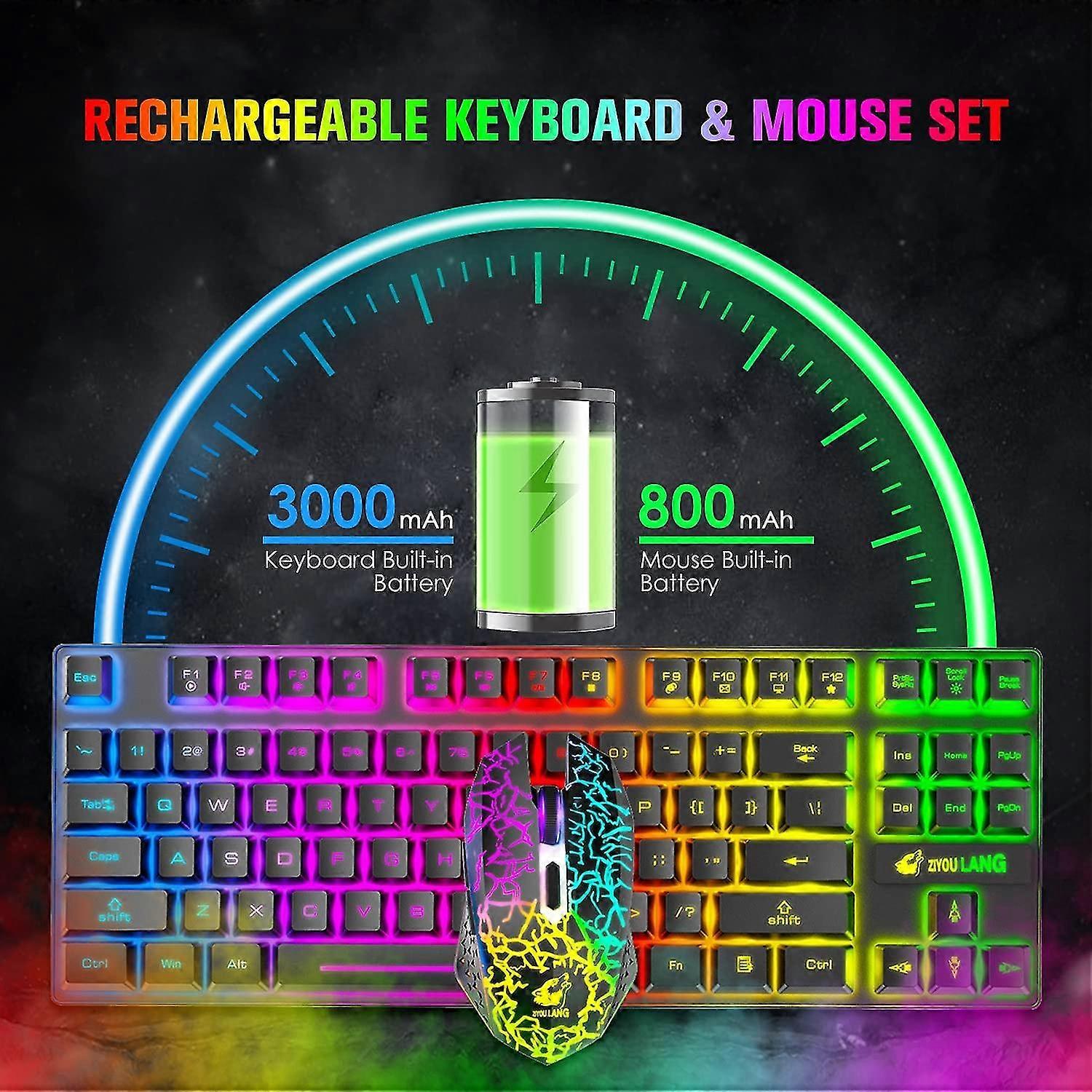 T87 Teclado inalámbrico y juego de ratones Teclado de sentido mecánico ...