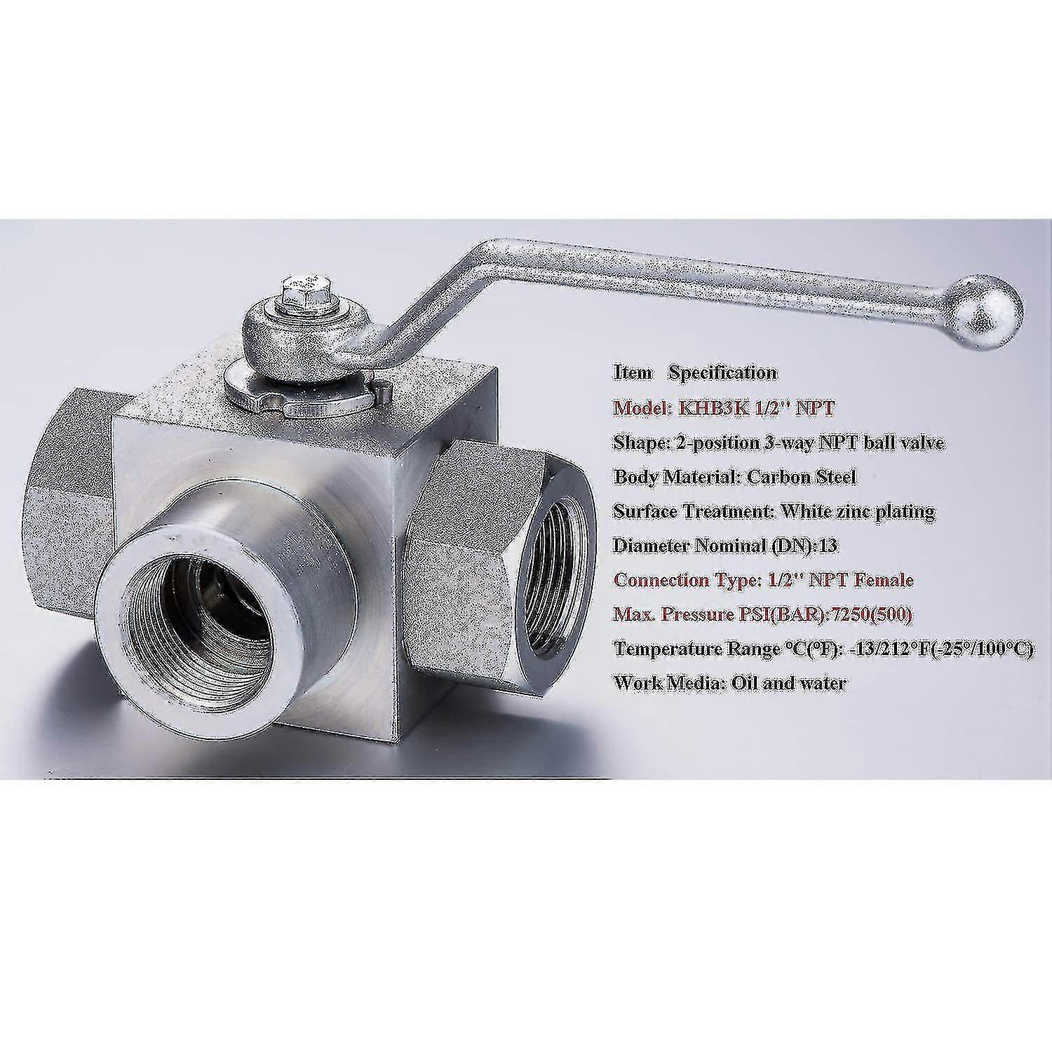 High Pressure 3 Way Ball Valve 1/2" NPT Female Hydraulic L-Bore KHB3K ...