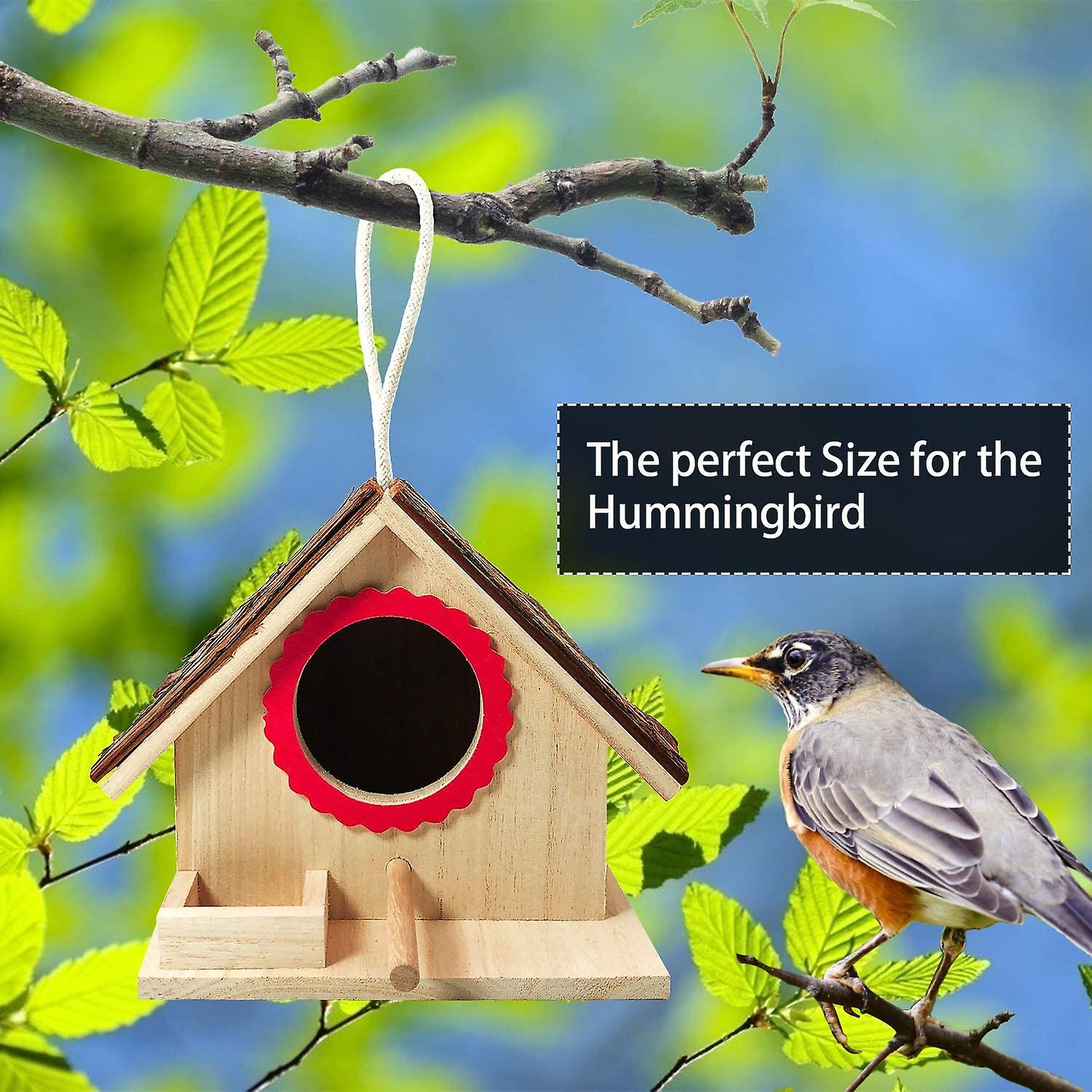 Wooden Birdhouse With Bark, For Outdoors Hanging, Humming Bird Houses ...