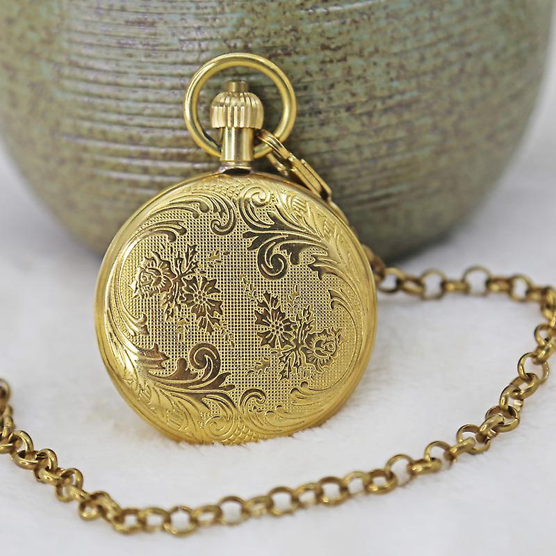 Vintage Gold Steel Pocket Watch Mens Watch with Chain for Father's Day ...