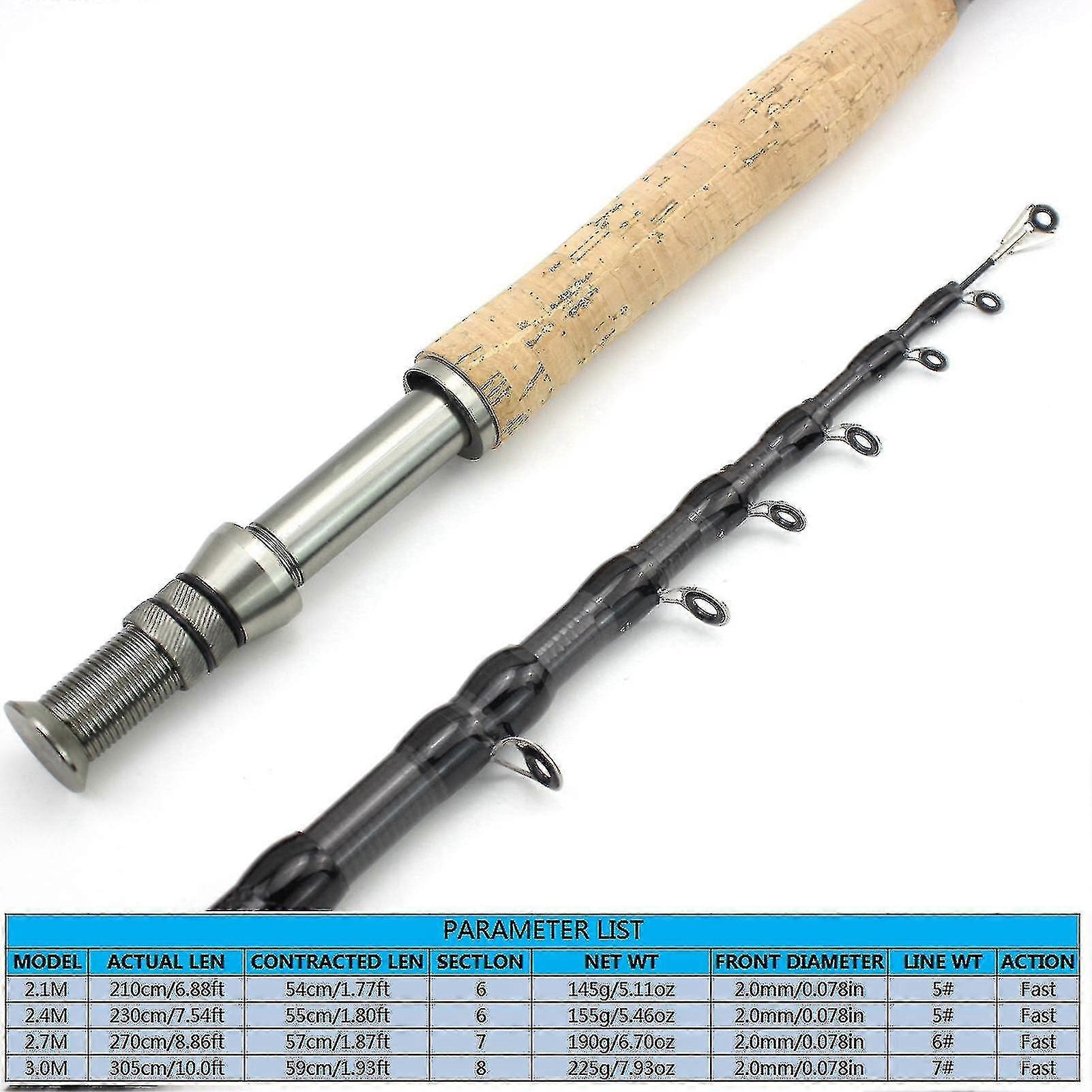 New 2.1m 2.4m 2.7m 3.0m Telescopic Fly Fishing Rod Portable Carbon ...