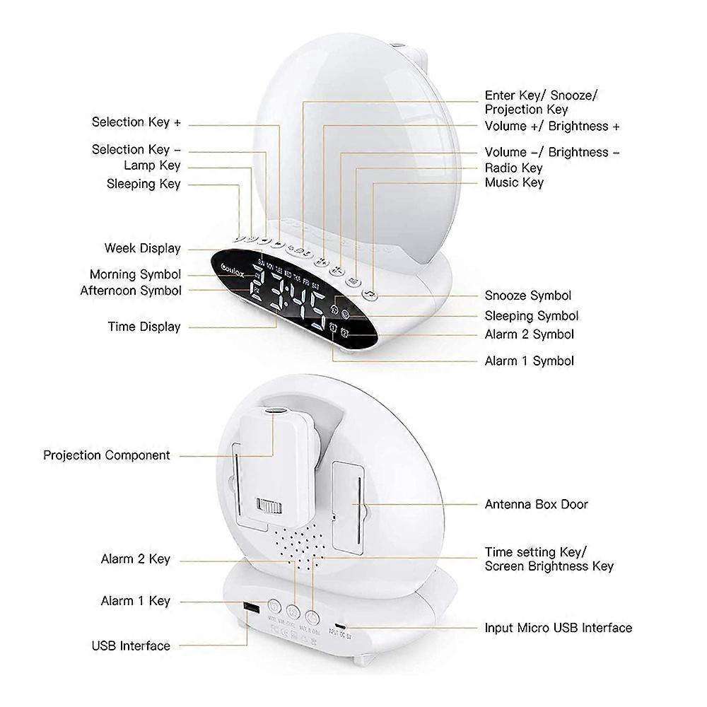 Wake Up Light Light Alarm Clock with Projection Daylight Alarm Clock ...