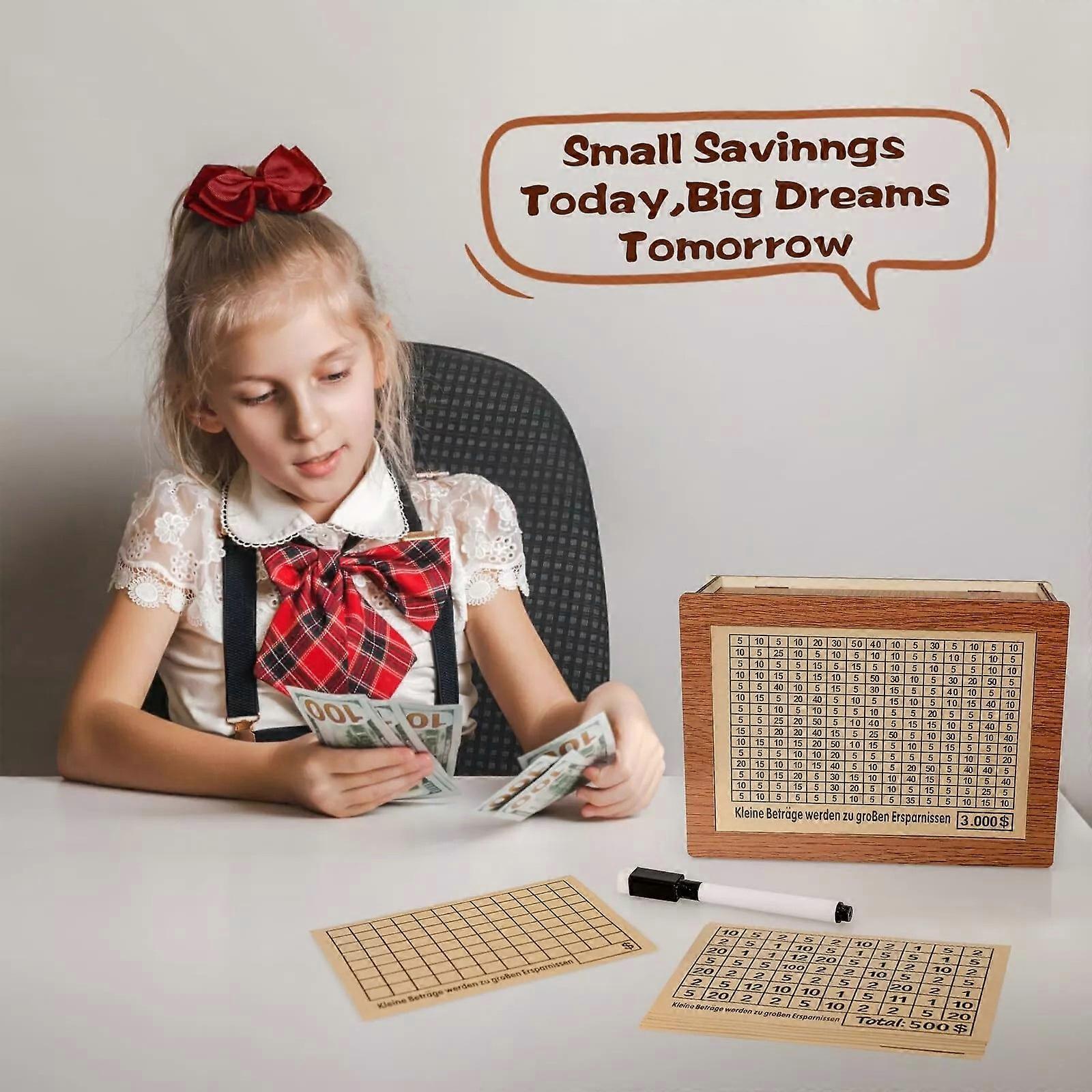 Money Saving Box with Counter Cash Vault Wooden Savings Challenge Box ...