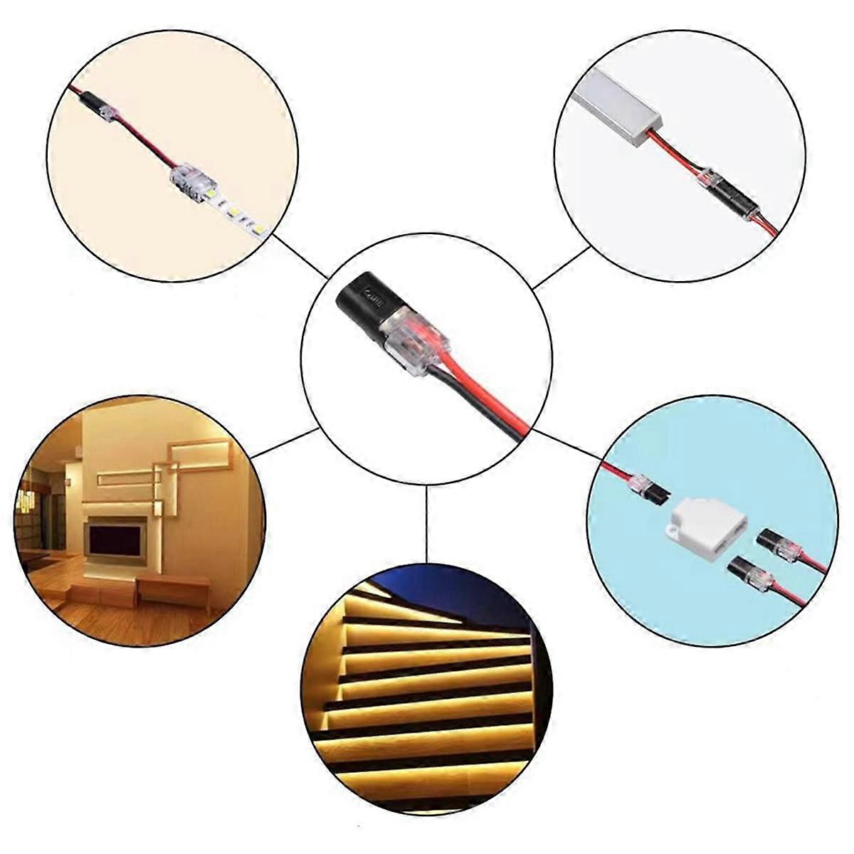 20Pcs Double-Wire Plug-in Connector, Pluggable 2 Pin 2 Way LED Wire ...