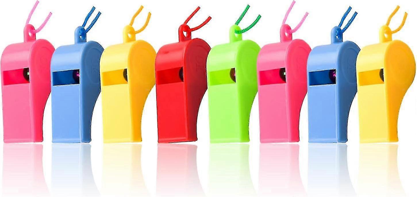 48 Pieces Neon Whistles with Lanyards Plastic Whistles Party Bag ...