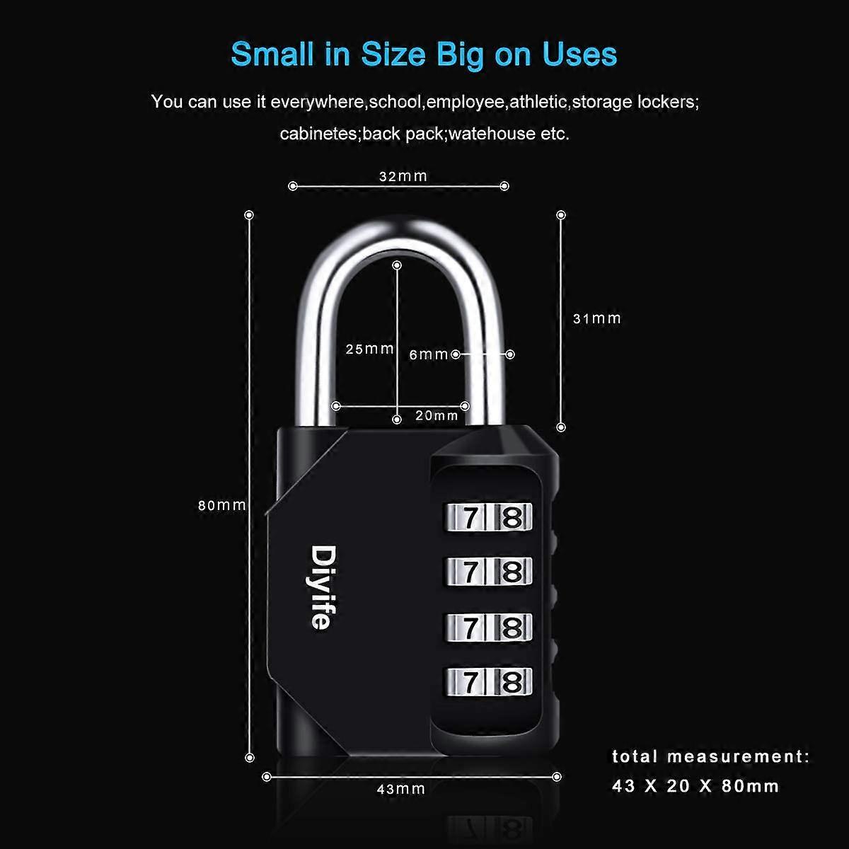 Combination Padlock, [2 Pack]Diyife 4 Digit Combination Lock, Padlock for School Gym Locker ...