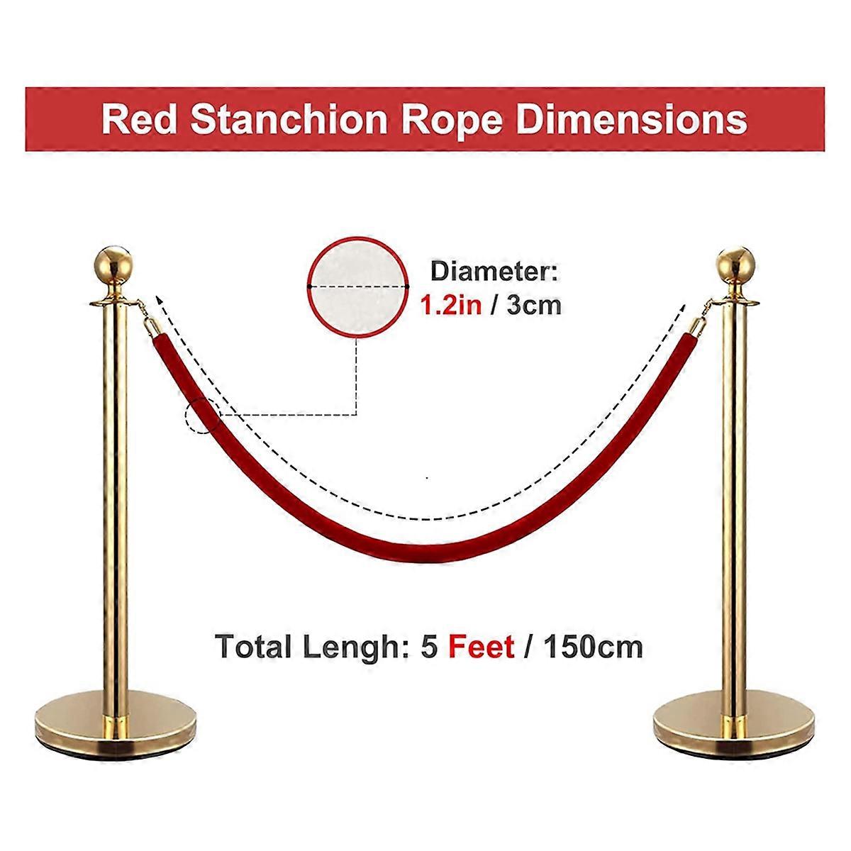 2 Pack Velvet Stanchion Rope with Gold Hooks, Crowd Control Rope Safety ...