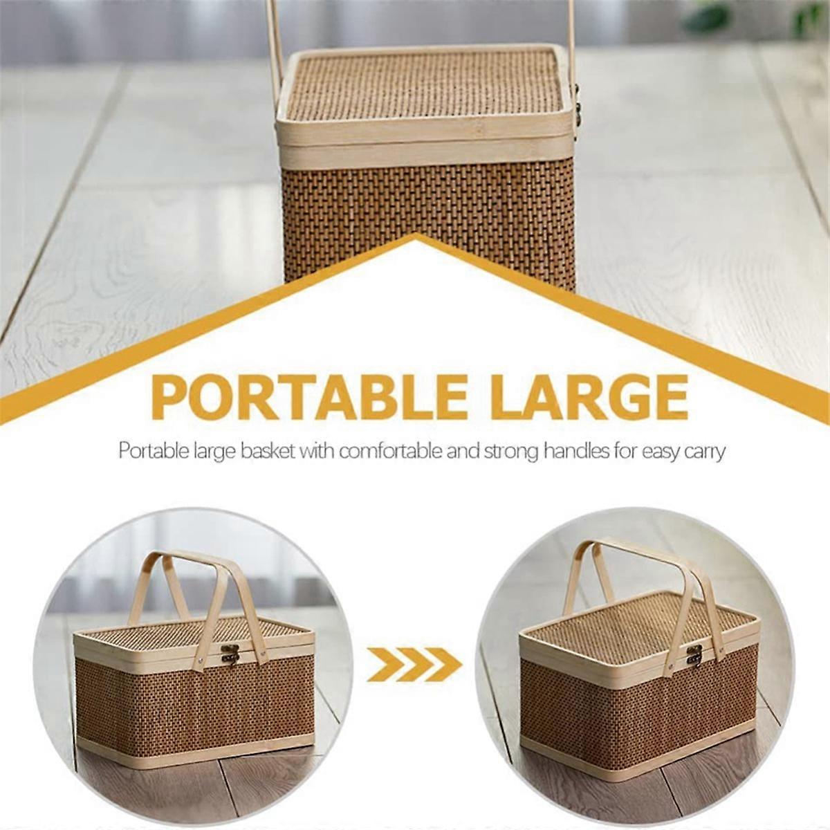 Bamboo Basket Natural -Friendly Woven Basket Bamboo Picnic Basket with ...