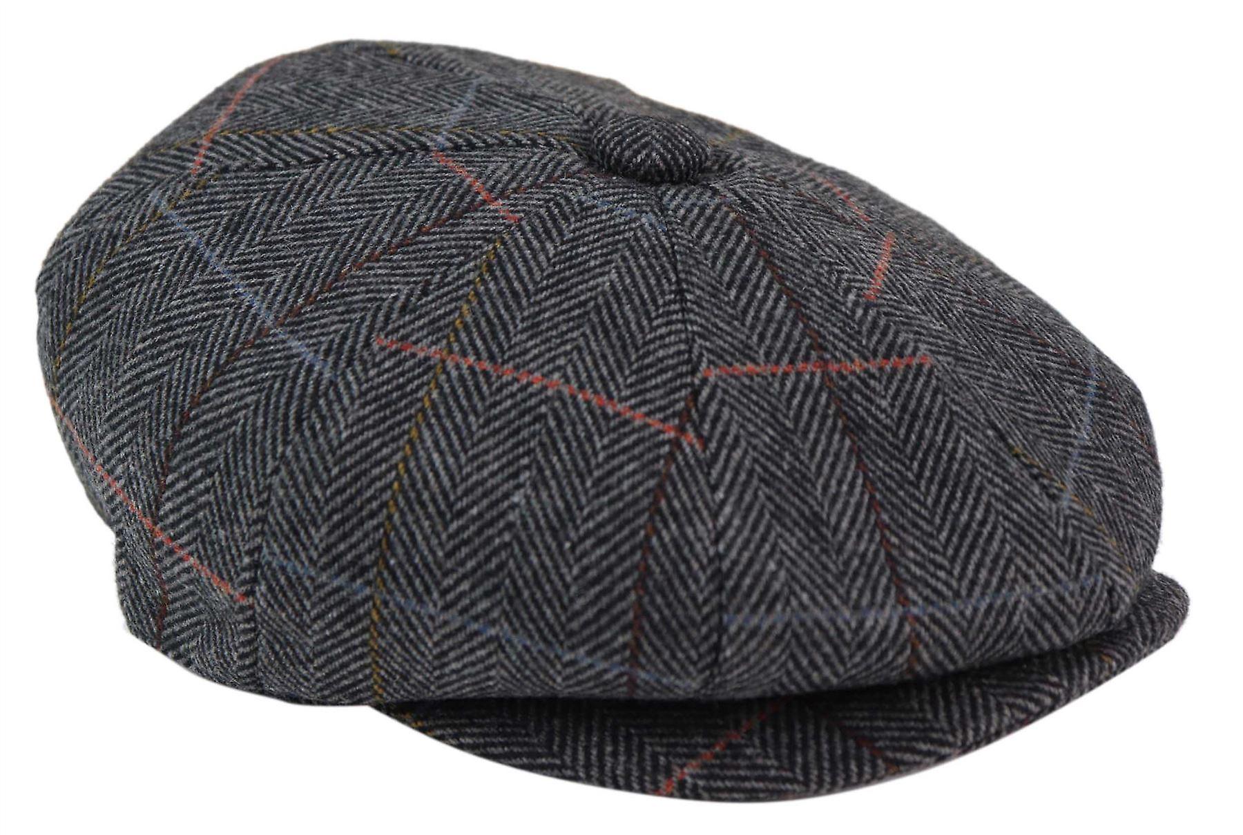 Mens 8 Panel Hat Flat Cap Newsboy Grandad Tweed Check Vintage Baker Boy ...