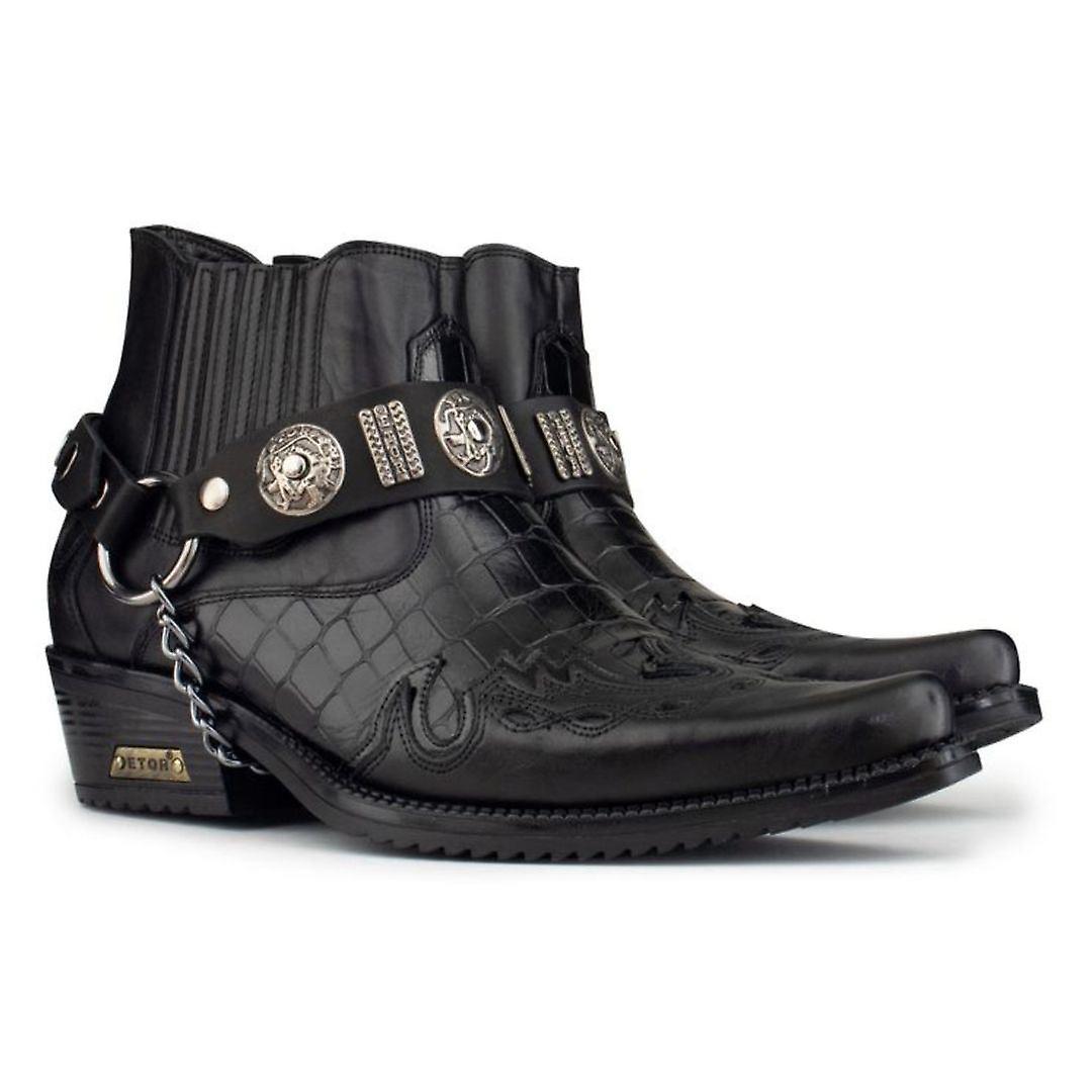 Men's Real Leather Cowboy Ankle Boots Chain Western Heel Dancing ...