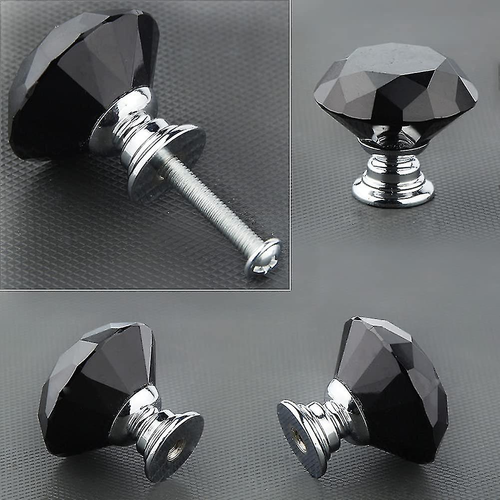 10 Pcs Crystal Glass Cabinet Knobs 30mm Diamond Shape Drawer Kitchen ...