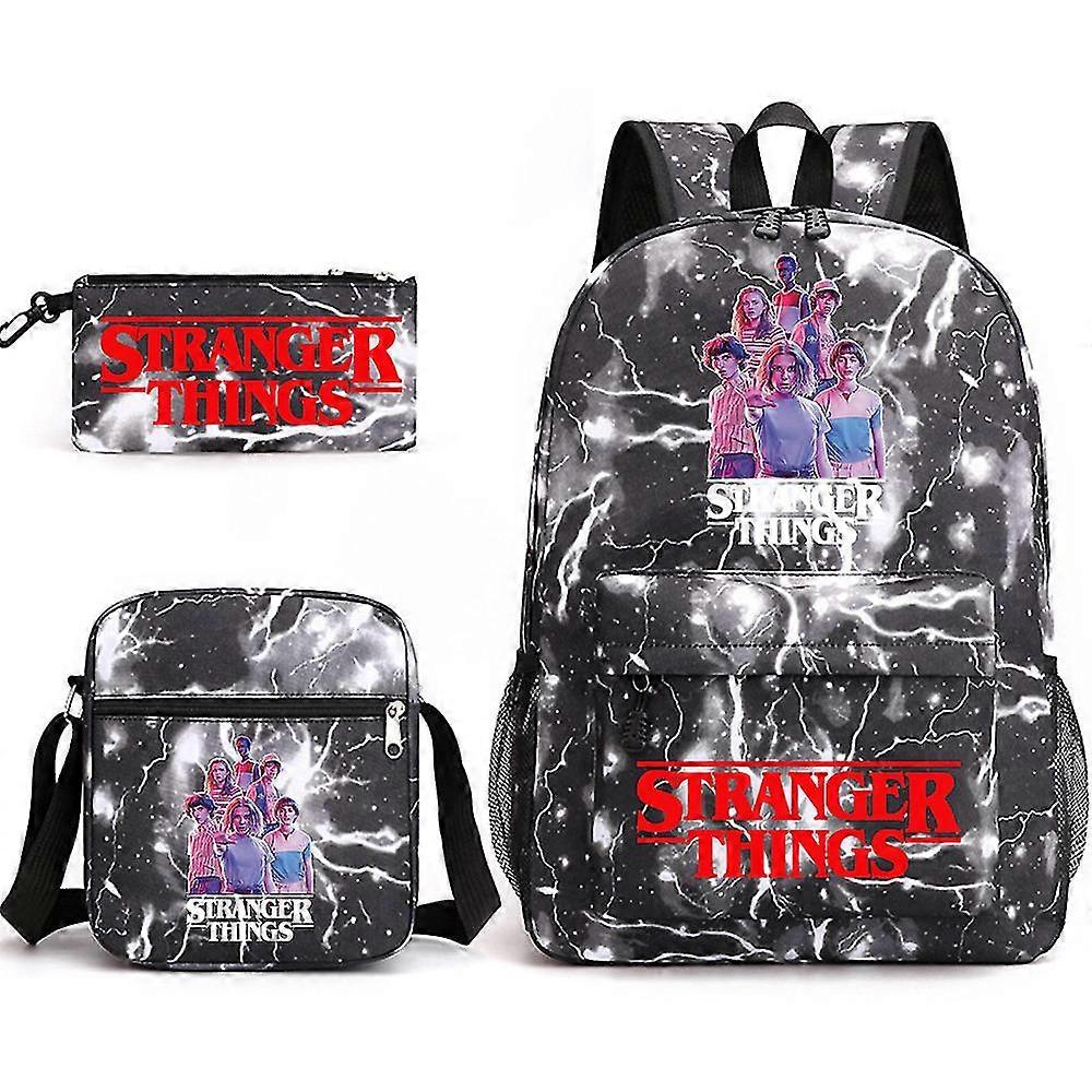 Stranger Things Backpack Three-Piece Set Student School Bag Canvas Bag ...