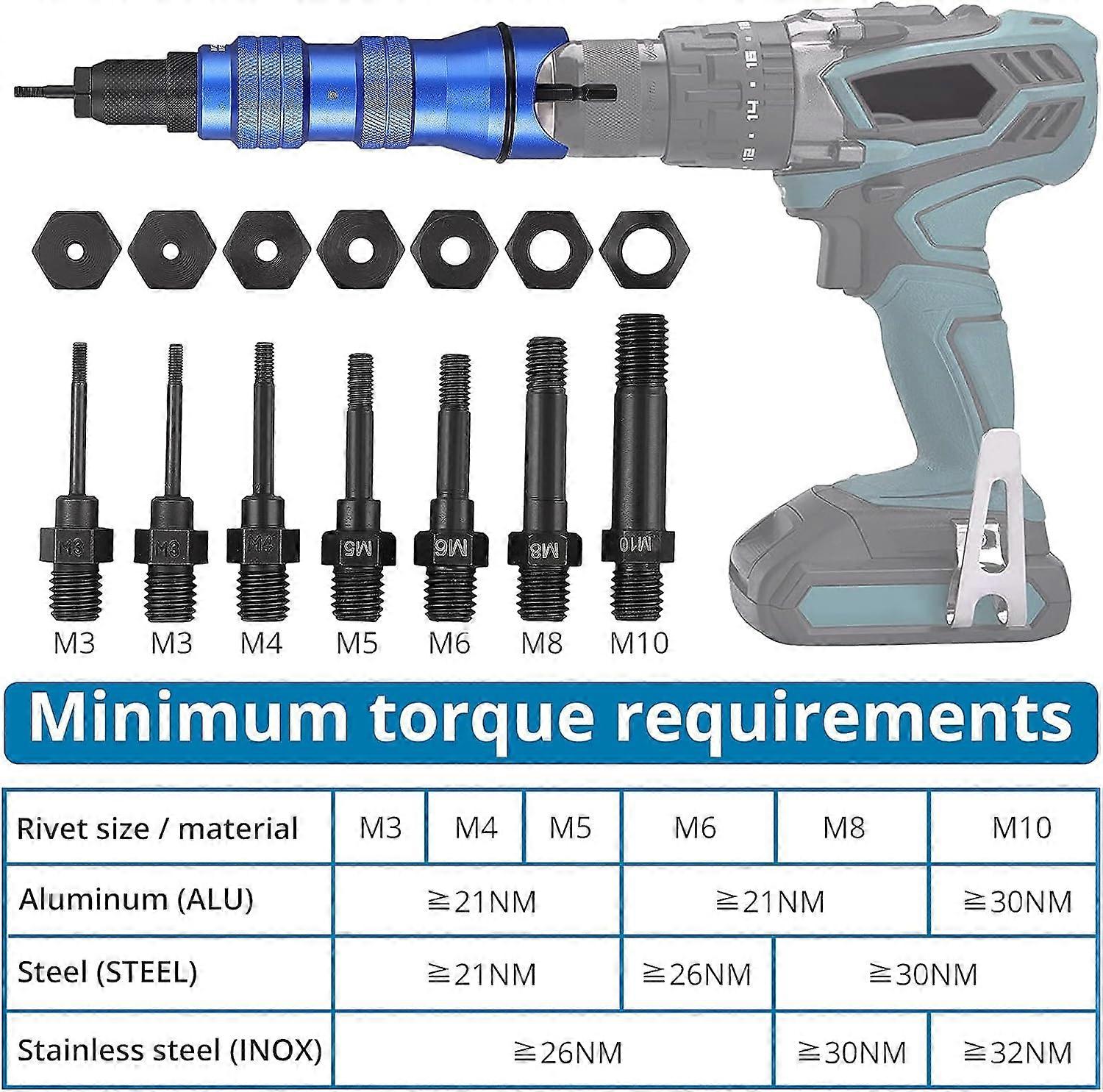Rivet Nut Attachment, Professional Rivet Nut Adapter Kit for Electric ...