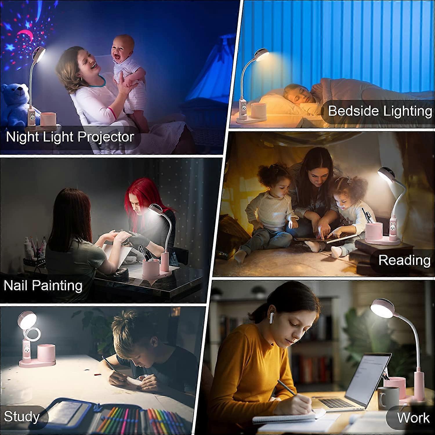 Kids Cute Desk Lamp LED Kids Table Lamp with Pen Holder Rechargeable ...
