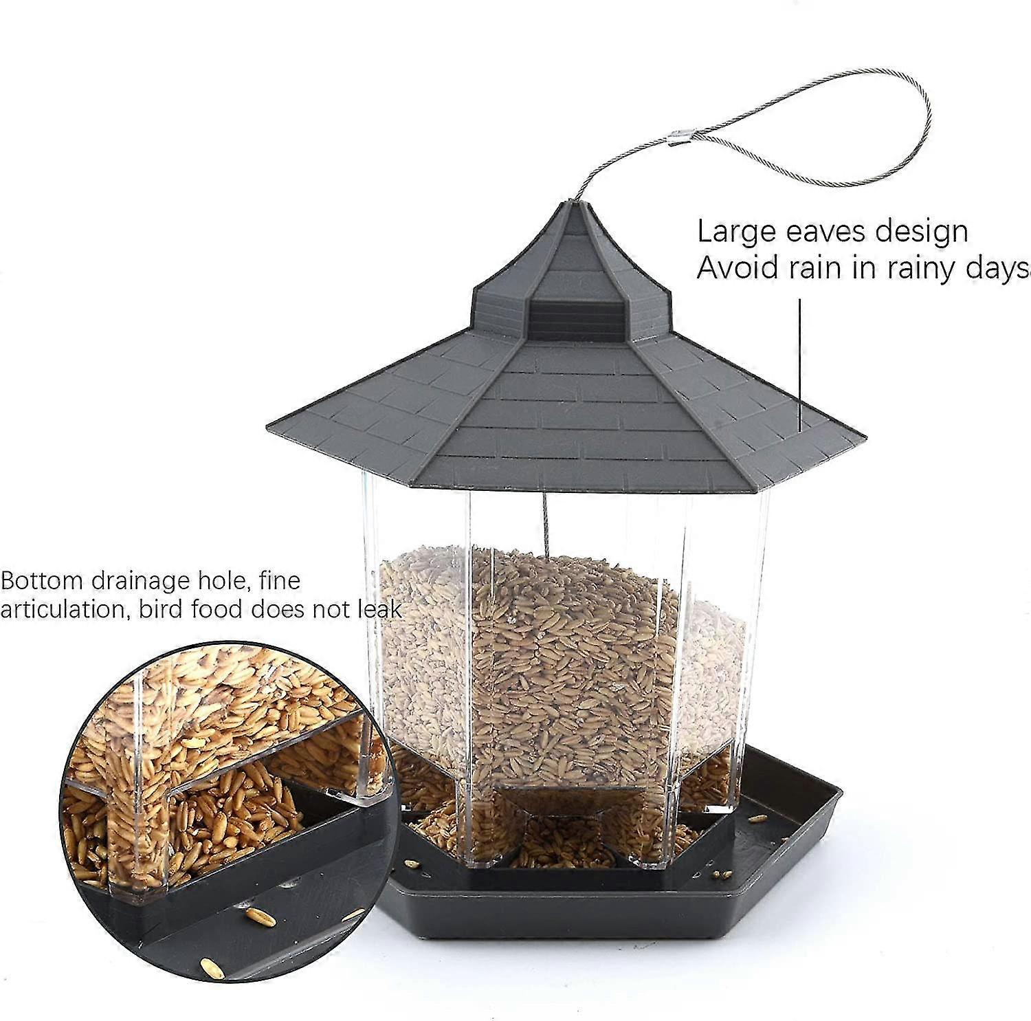 bird feeder, waterproof hanging bird food container with roof and tray ...