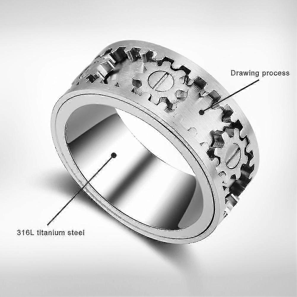 Rotating Gear Ring Stainless Steel Machinery Wind Designer Decompression Ring | Fruugo UK