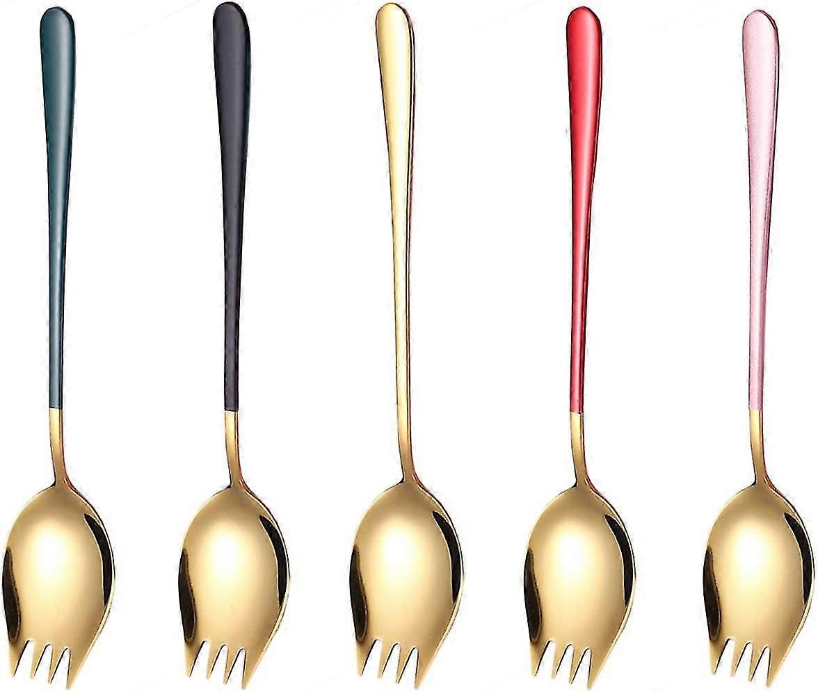 5-pack Gold Stainless Steel Sporks, Fine Flatware Salad Forks And Ice ...