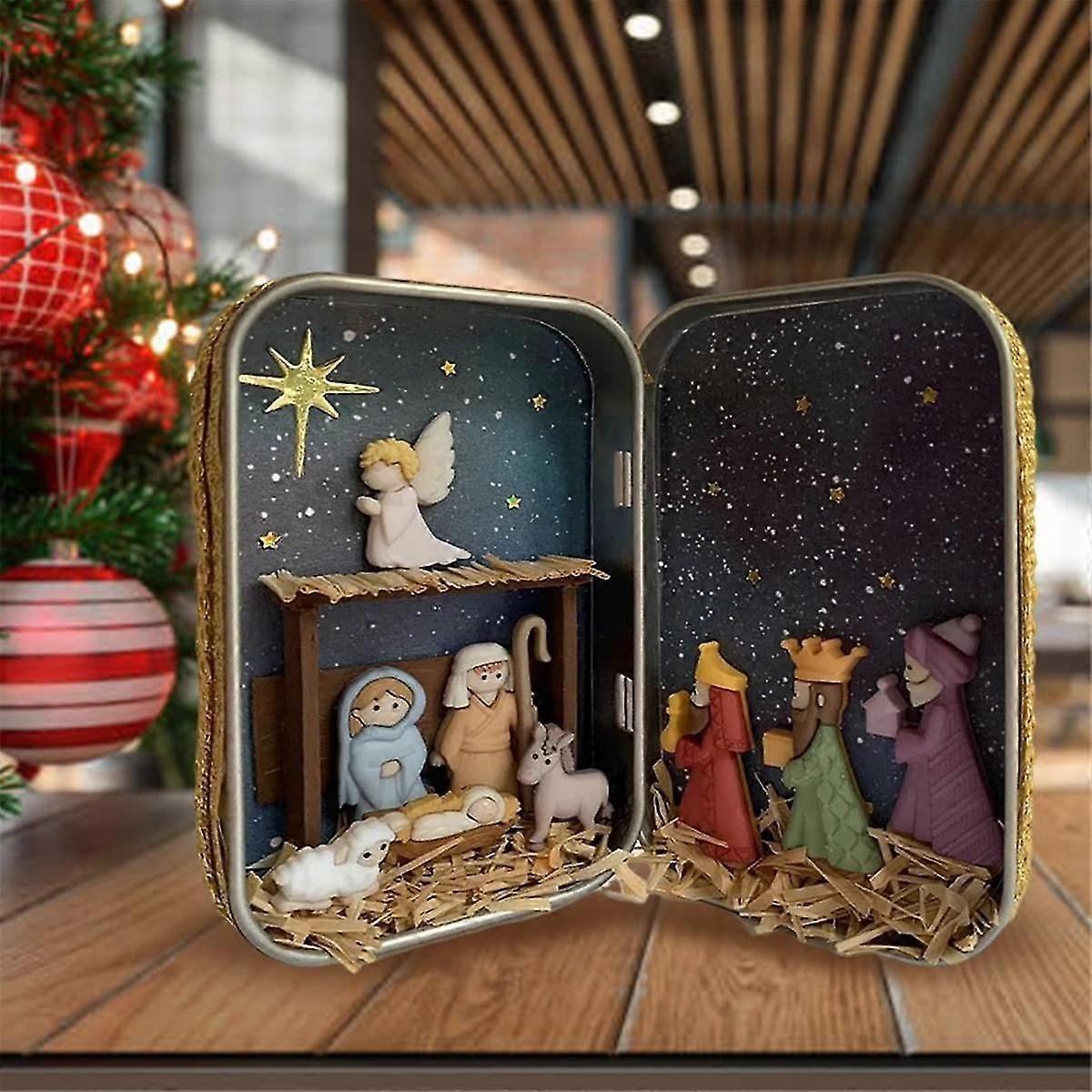 Christmas Nativity Handmade Cabin Box Theater Desktop Ornaments Jesus ...