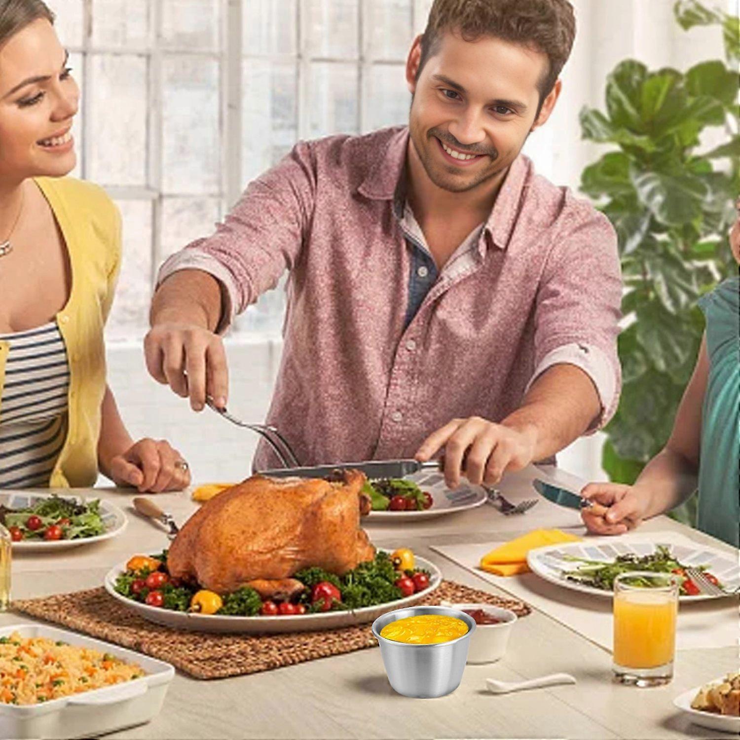 1/6Pcs Dipping Cup Stainless Steel Sauce Cup with Leakproof Lid 70ml ...