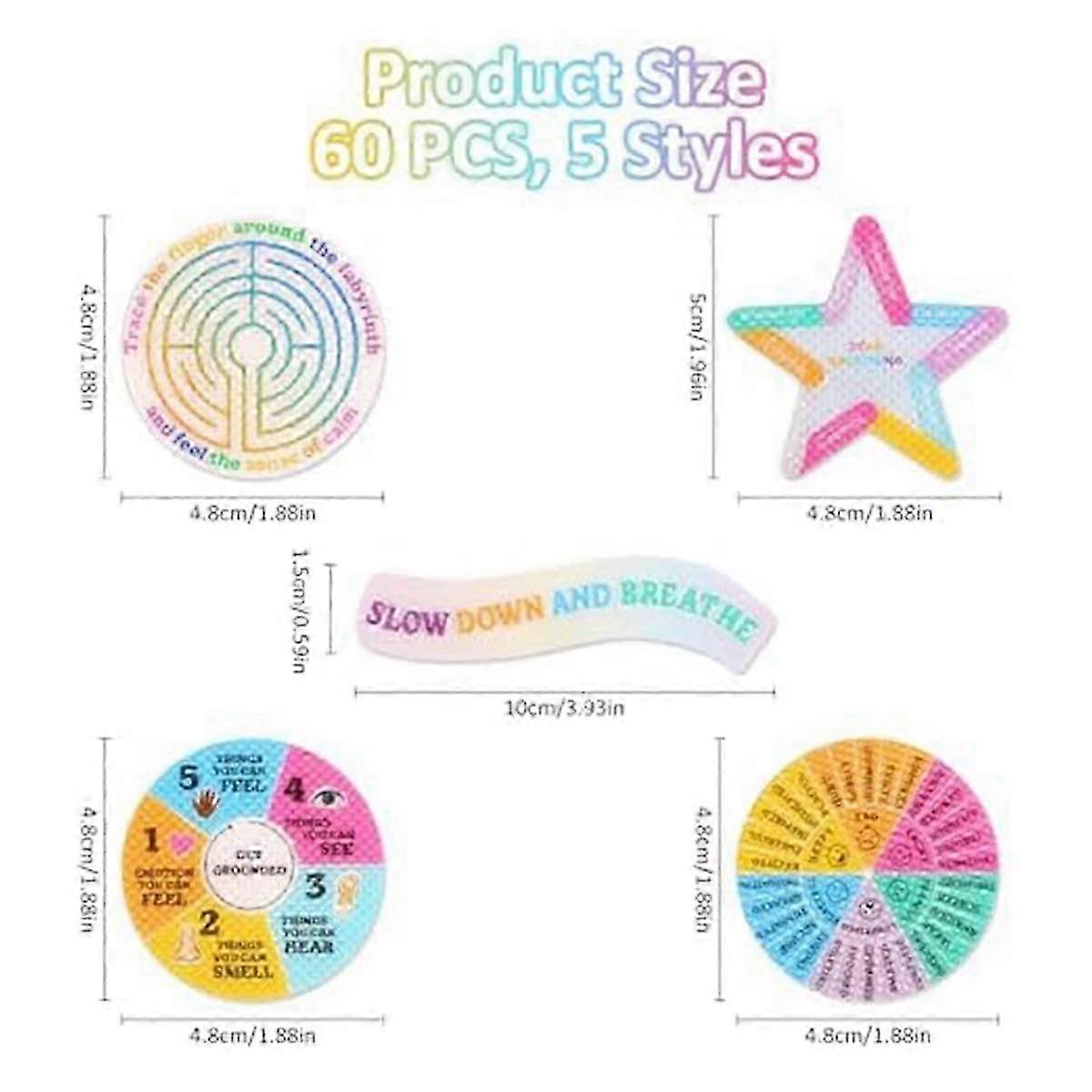 60 Pcs Calm Strips Anxiety Sensory Stickers, 5 Style Calming Strips ...