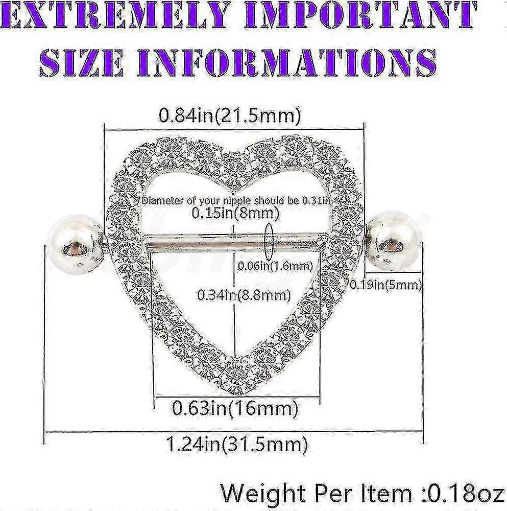 316L Stainless Steel Heart Nipple Rings - 14g Two-Layer Barbell for HK | Fruugo UK