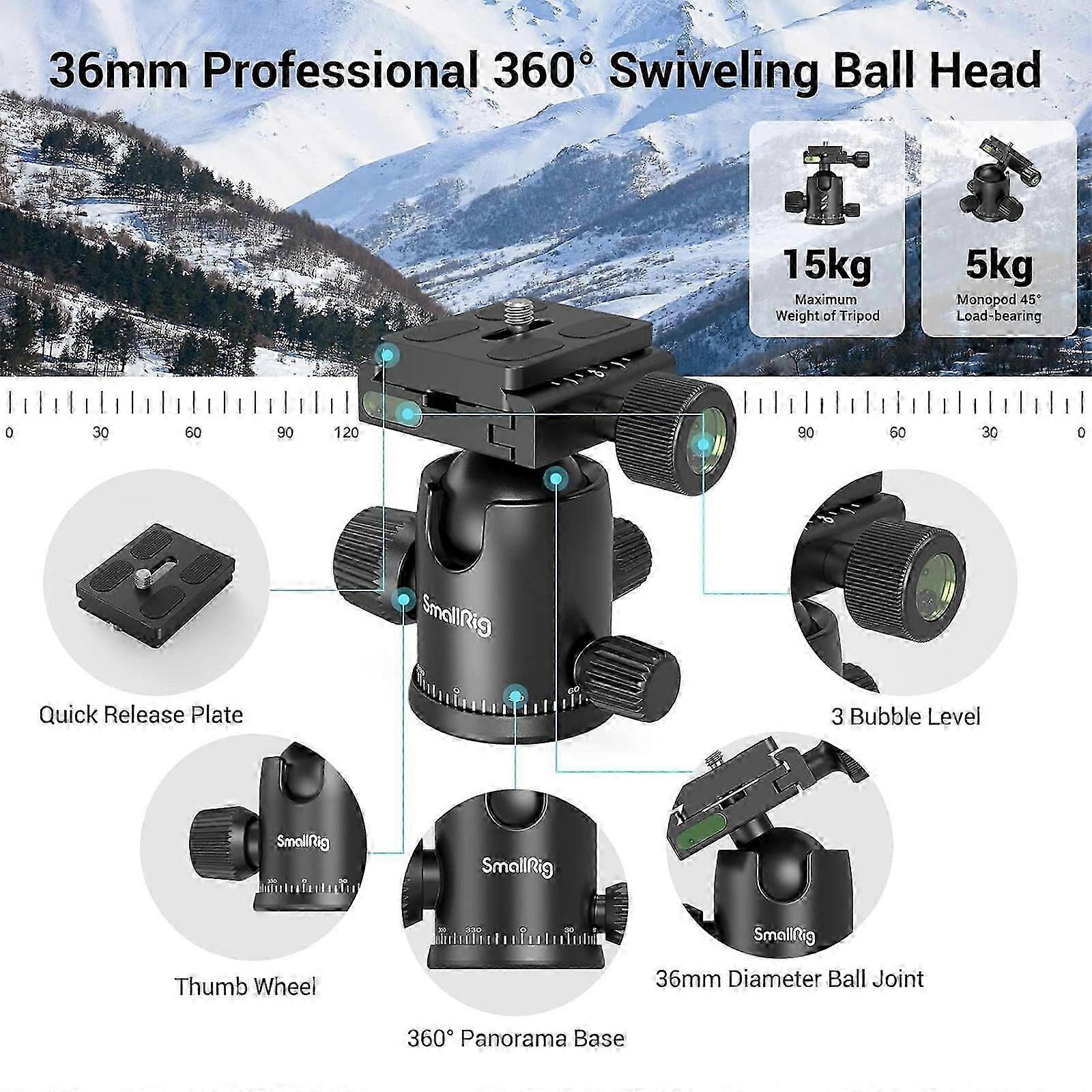 SmallRig Camera Tripod, 71" Foldable Aluminum Tripod & Monopod, 360Ball ...